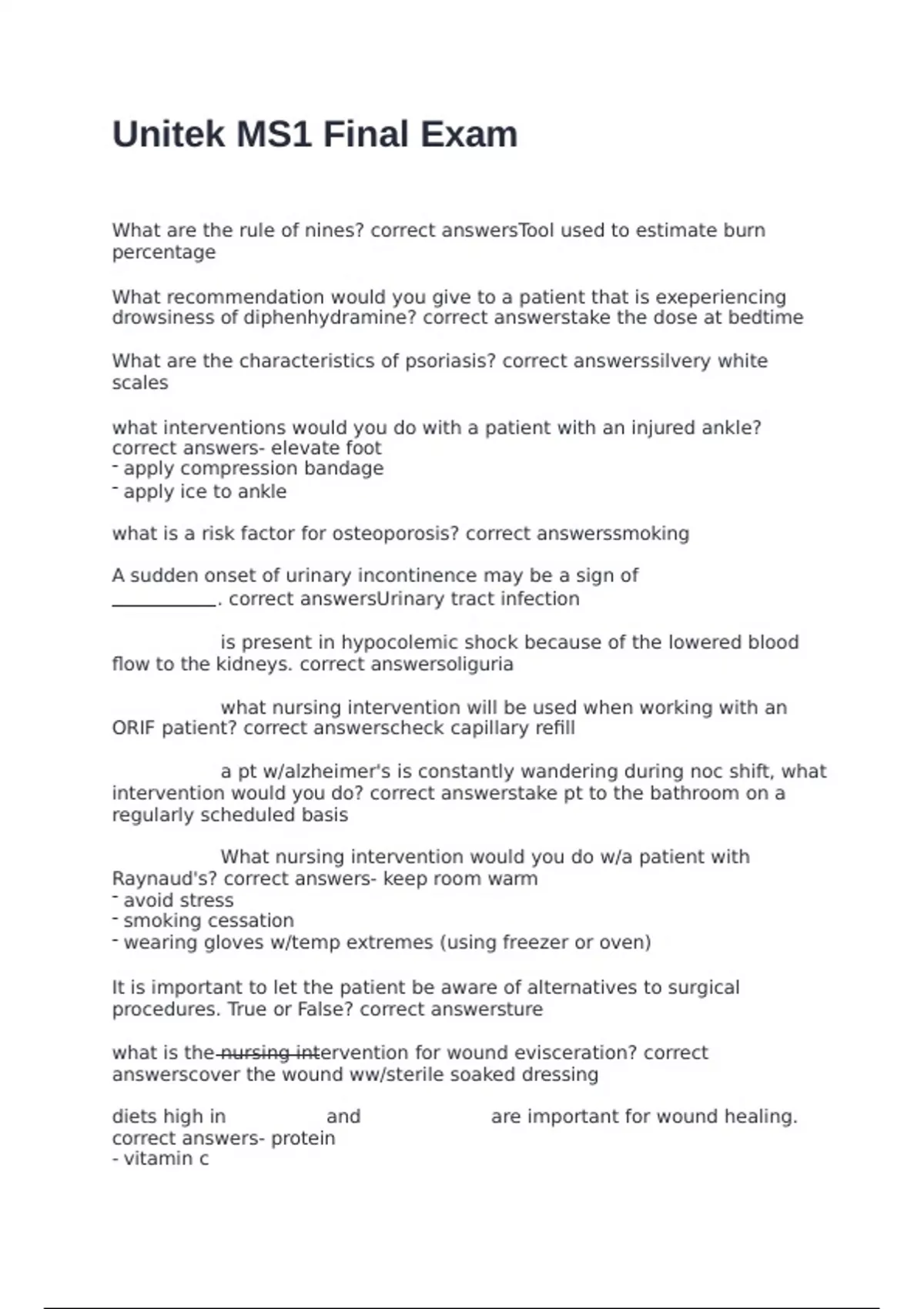 Unitek MS1 Final Exam with 100% correct answers 2025 - Unitek MS1 Fina ...