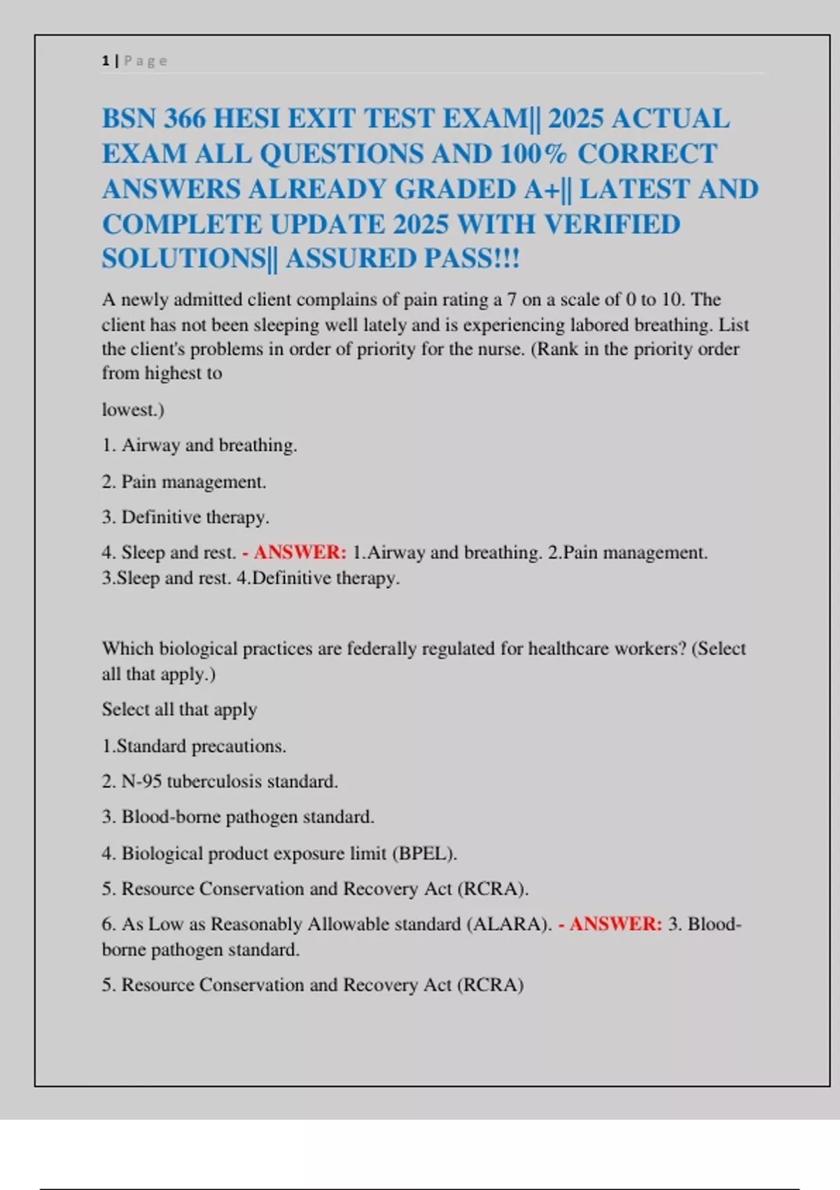 BSN 366 HESI EXIT TEST EXAM|| 2025 ACTUAL EXAM ALL QUESTIONS AND 100% ...