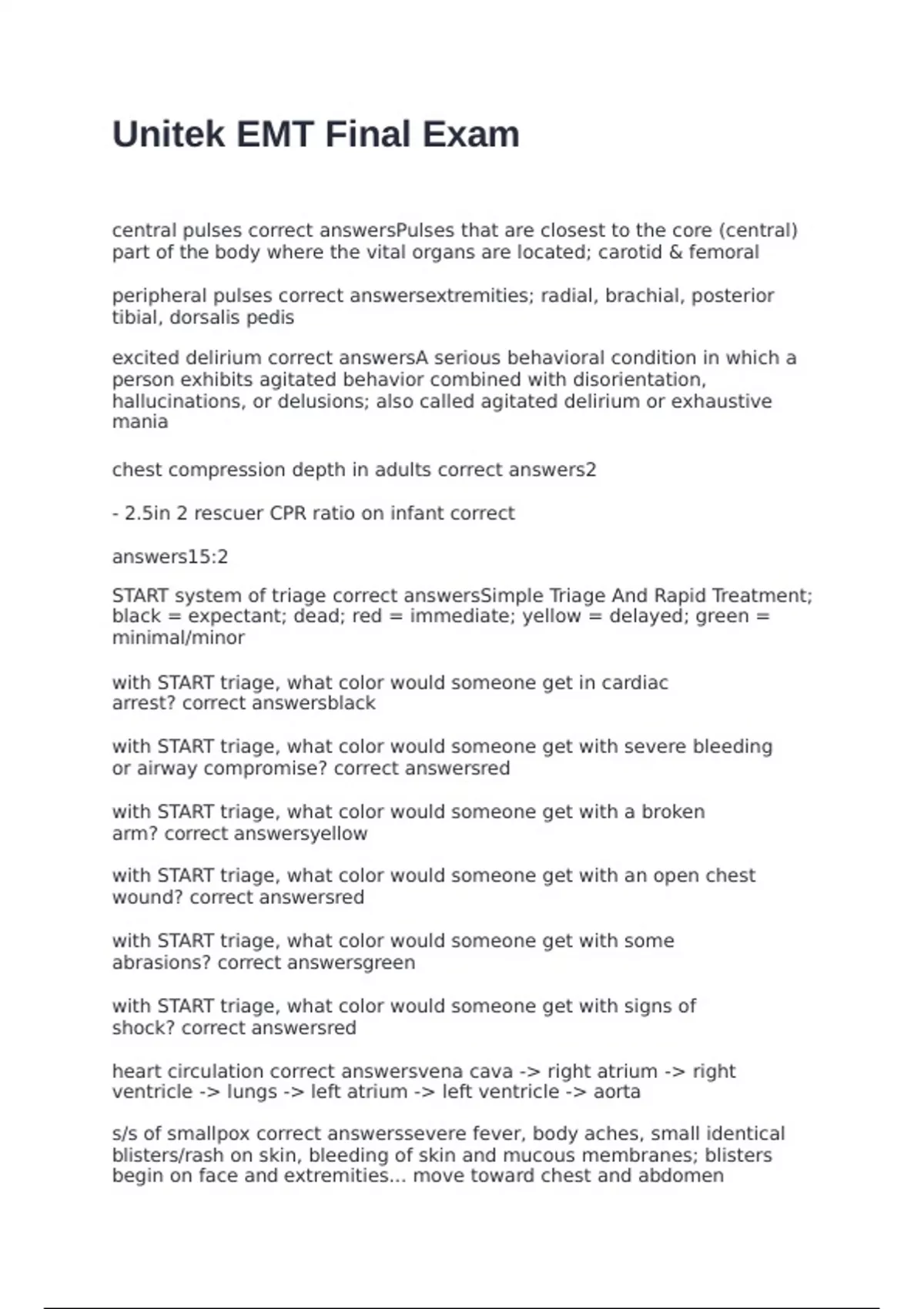 Unitek EMT Final Exam with 100% correct answers 2025 - Unitek EMT Fina ...