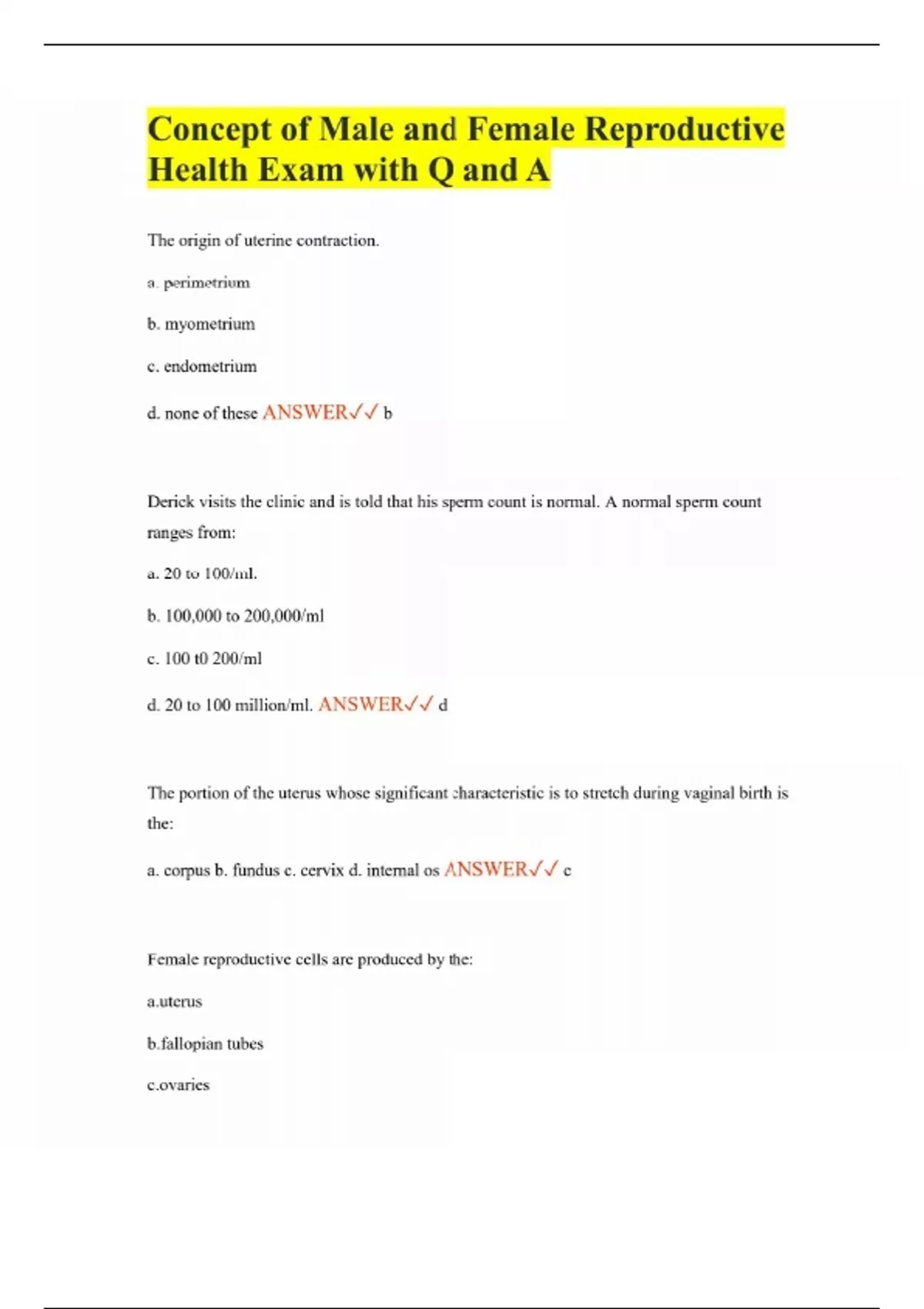 Concept of Male and Female Reproductive Health Exam with Q and A ...