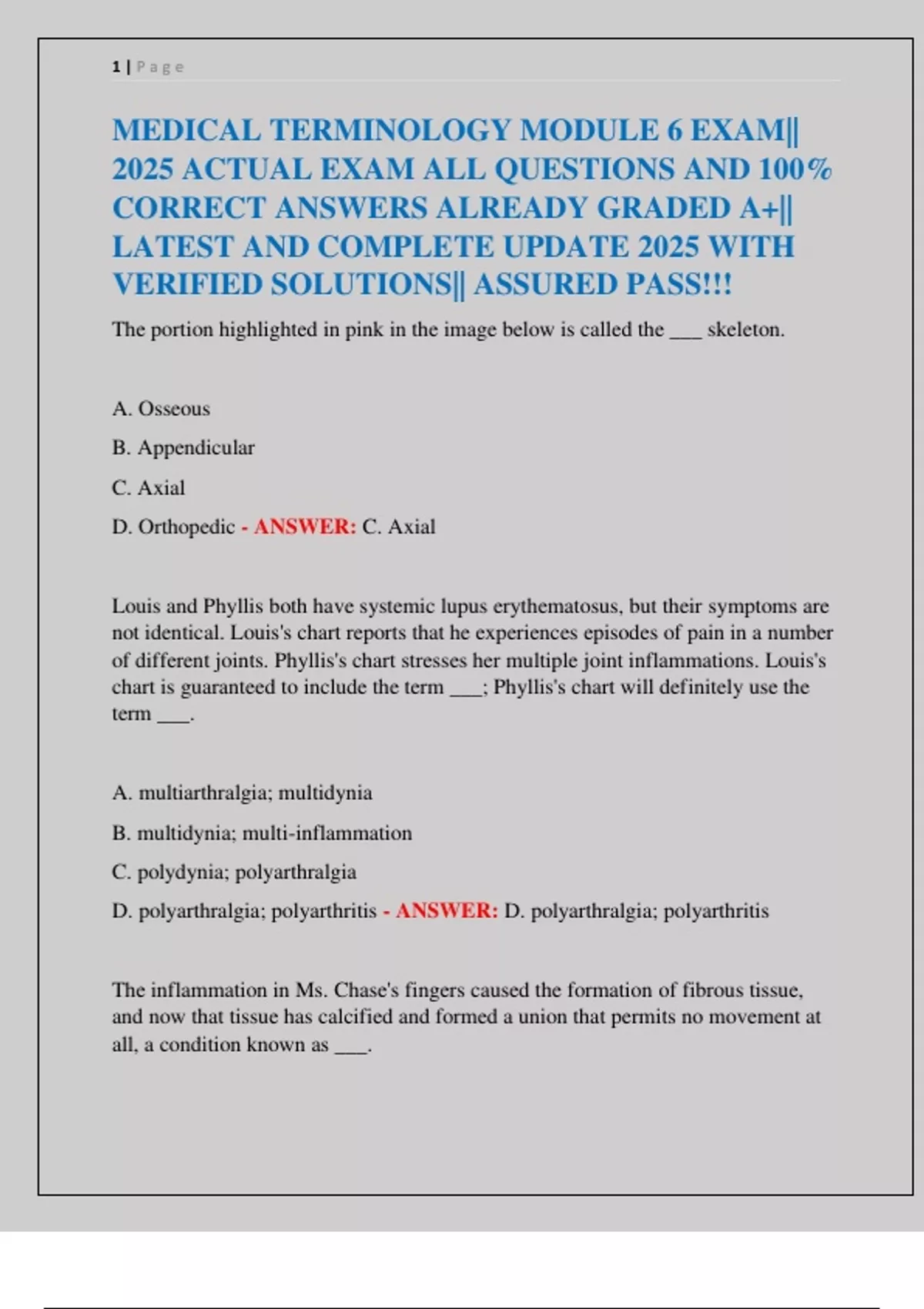 MEDICAL TERMINOLOGY MODULE 6 EXAM|| 2025 ACTUAL EXAM ALL QUESTIONS AND ...