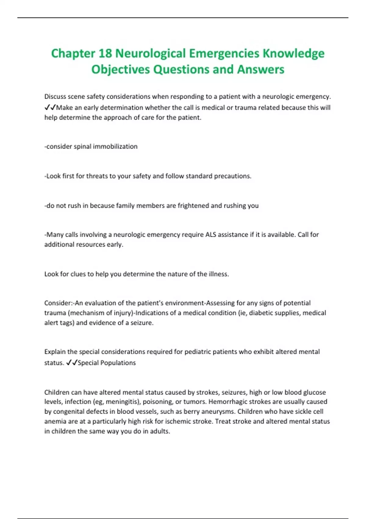 Chapter 18 Neurological Emergencies Knowledge Objectives Questions and ...