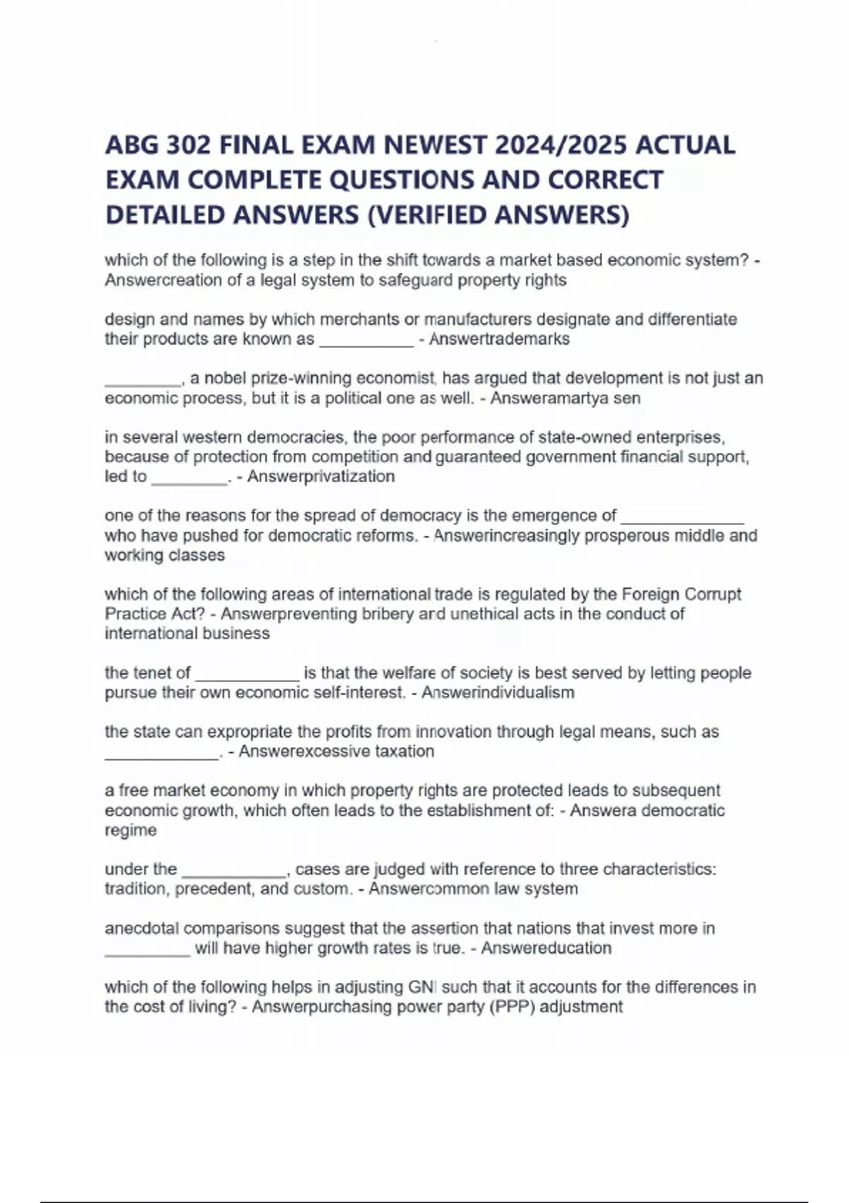 ABG 302 FINAL EXAM NEWEST 2024/2025 ACTUAL EXAM COMPLETE QUESTIONS AND CORRECT DETAILED ANSWERS ...