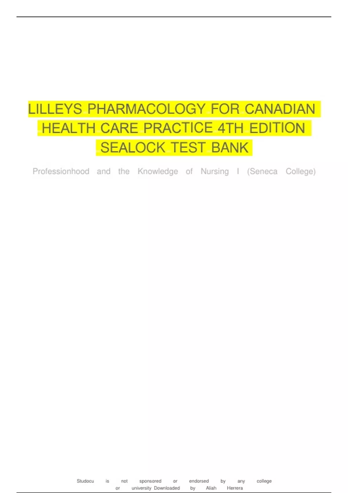 Test Bank for Lilleys Pharmacology for Canadian Health Care Practice ...