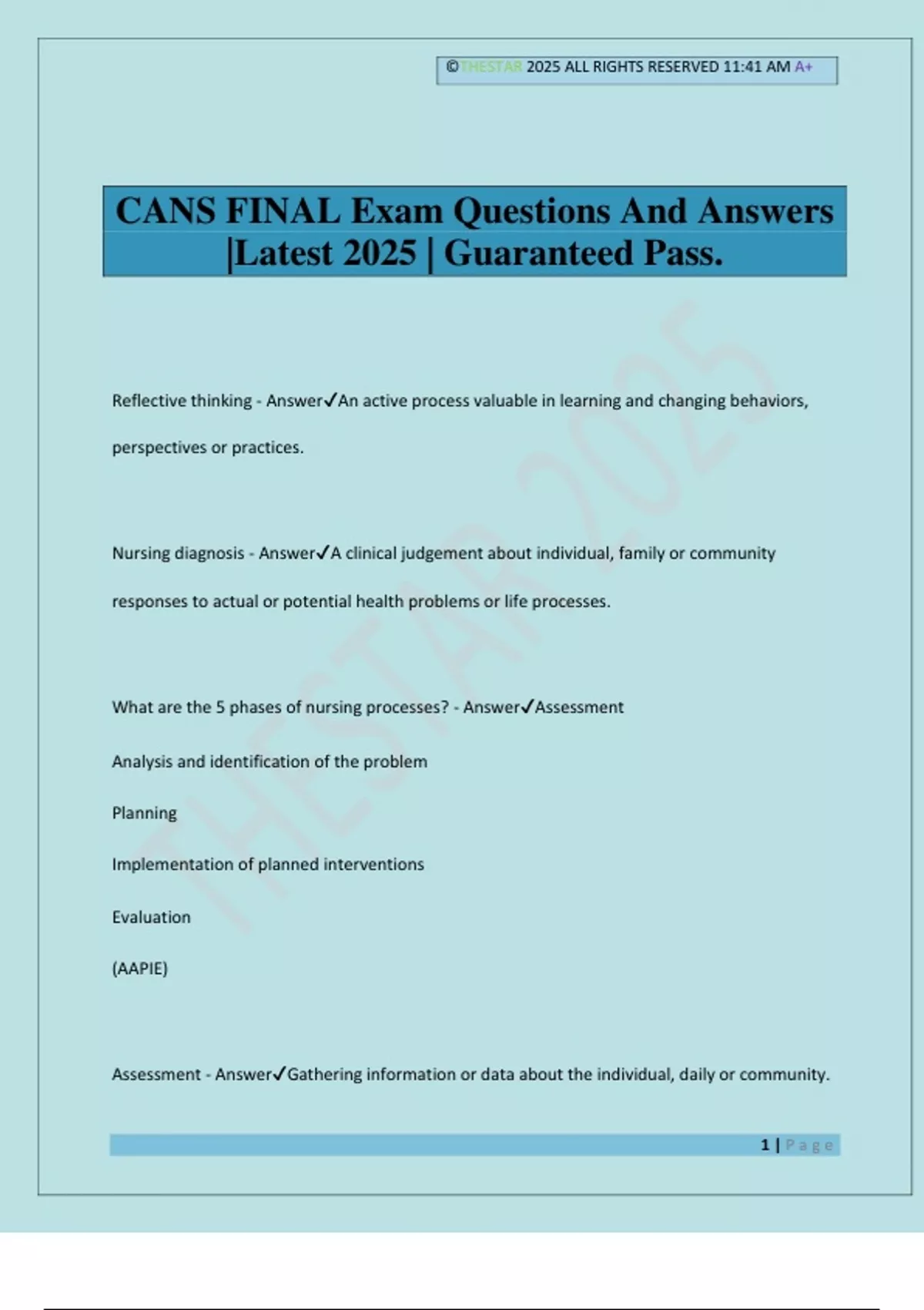 CANS FINAL Exam Questions And Answers |Latest 2025 | Guaranteed Pass ...