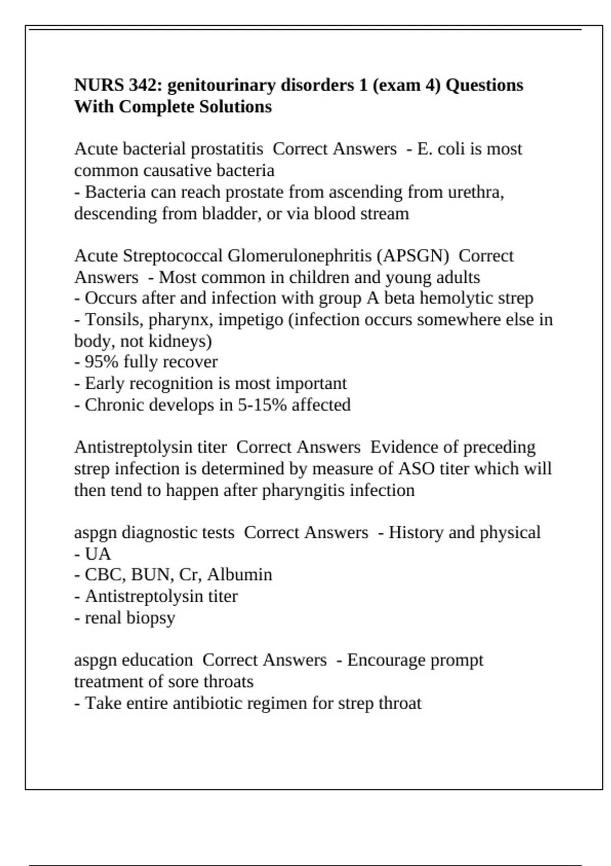 NURS 342: genitourinary disorders 1 (exam 4) Questions With Complete ...