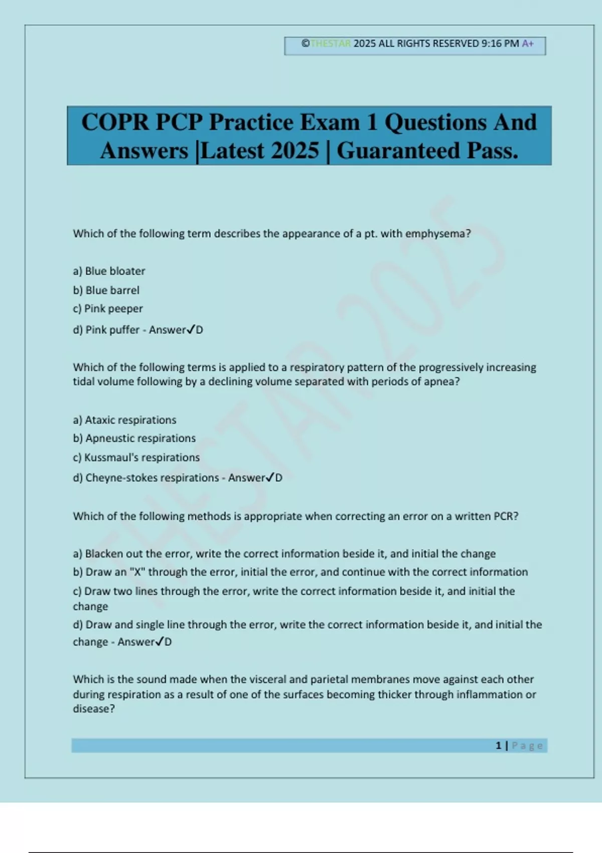 COPR PCP Practice Exam 1 Questions And Answers |Latest 2025 ...