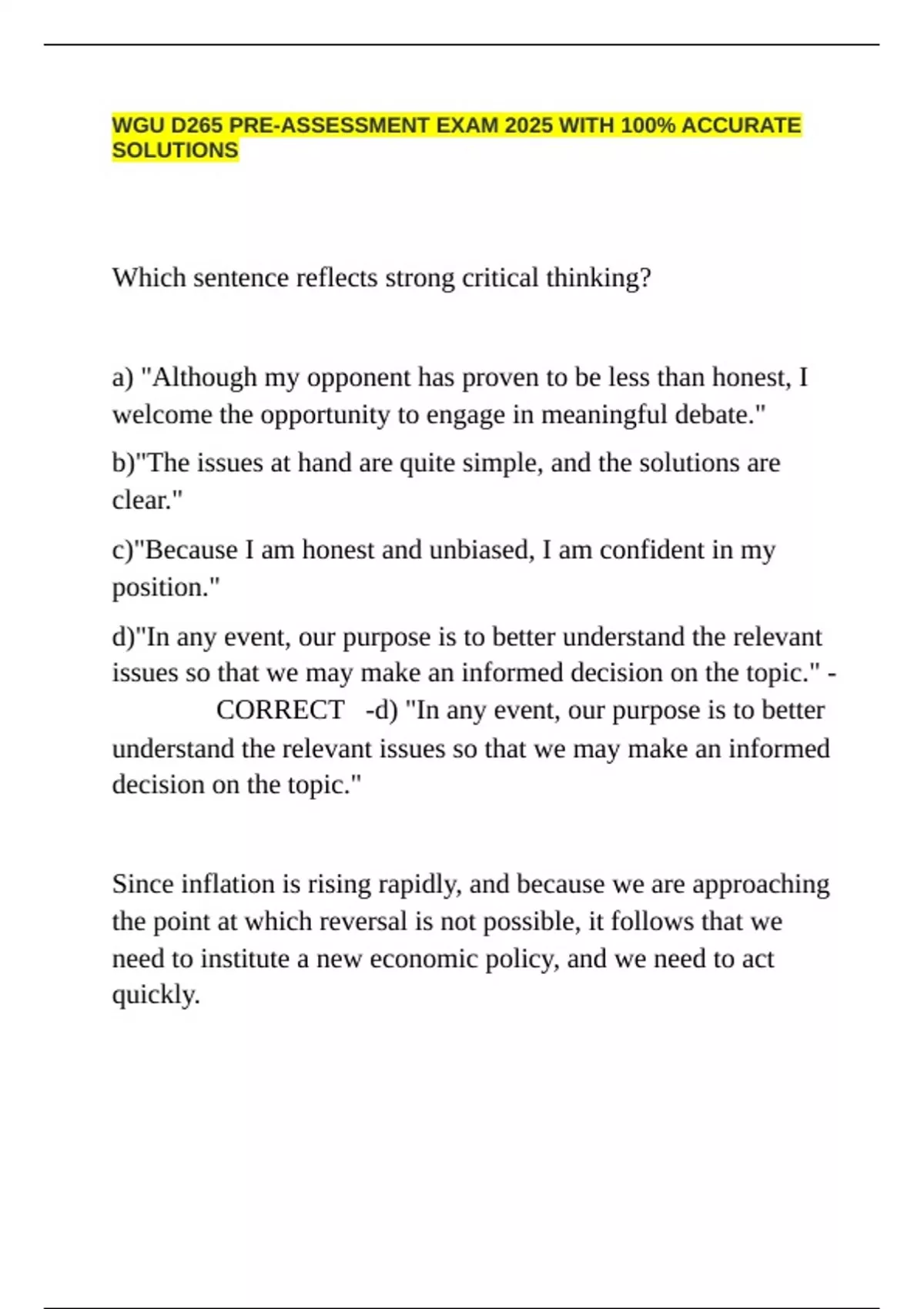 WGU D265 PRE-ASSESSMENT EXAM 2025 WITH 100% ACCURATE SOLUTIONS - WGU ...