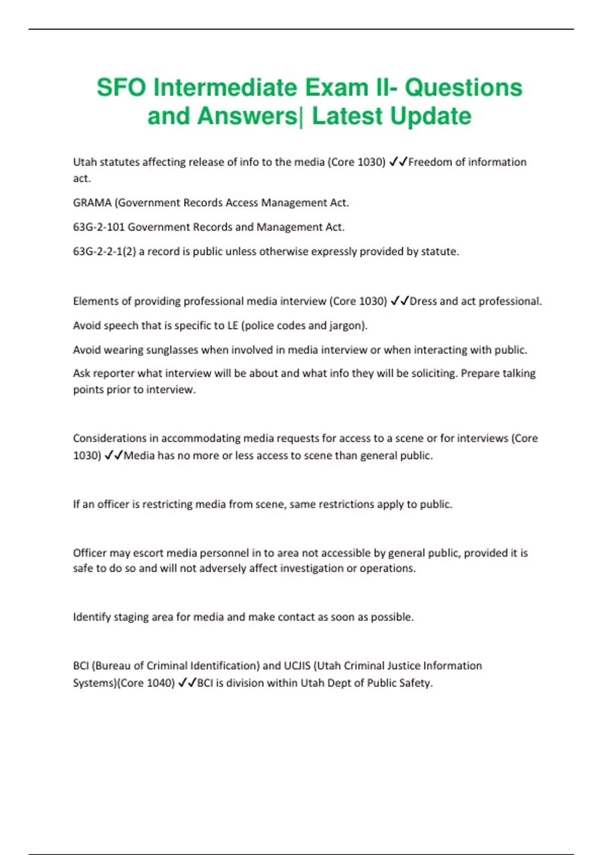 SFO Intermediate Exam II- Questions and Answers| Latest Update - SFoM ...