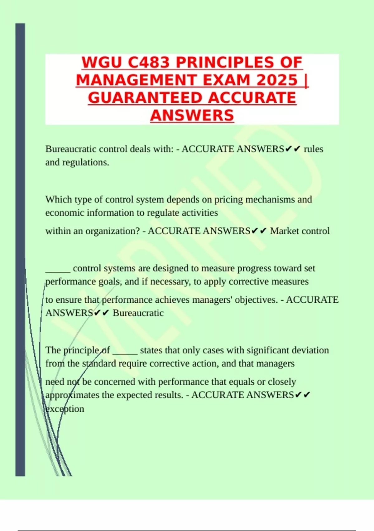 WGU C483 PRINCIPLES OF MANAGEMENT EXAM 2025 |GUARANTEED ACCURATE ...