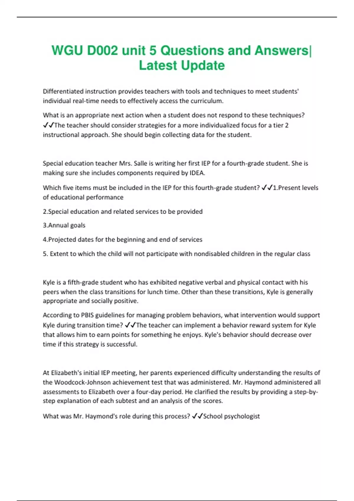 WGU D002 unit 5 Questions and Answers| Latest Update - WGU D002 - Stuvia US