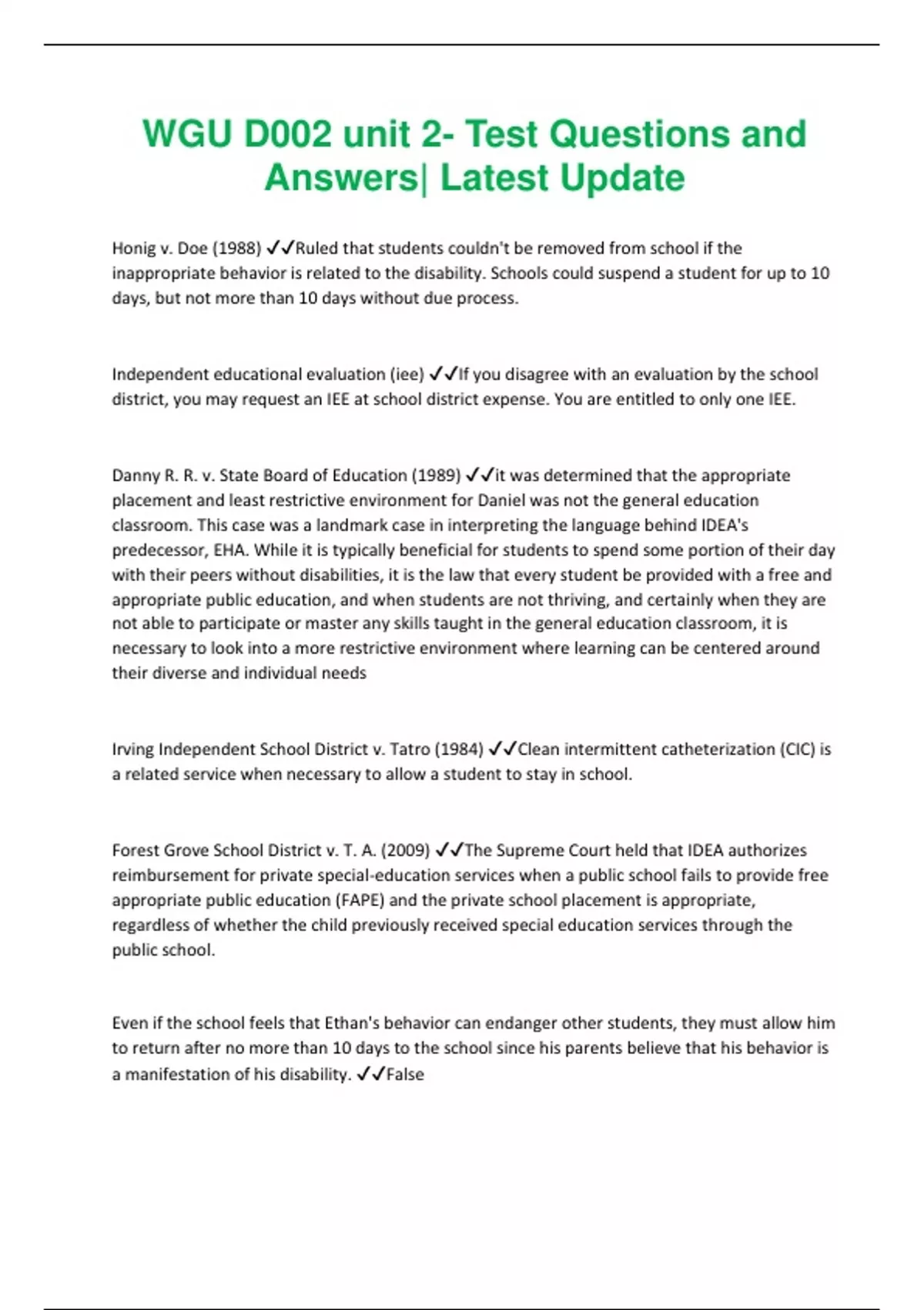 WGU D002 unit 2- Test Questions and Answers| Latest Update - WGU D002 ...