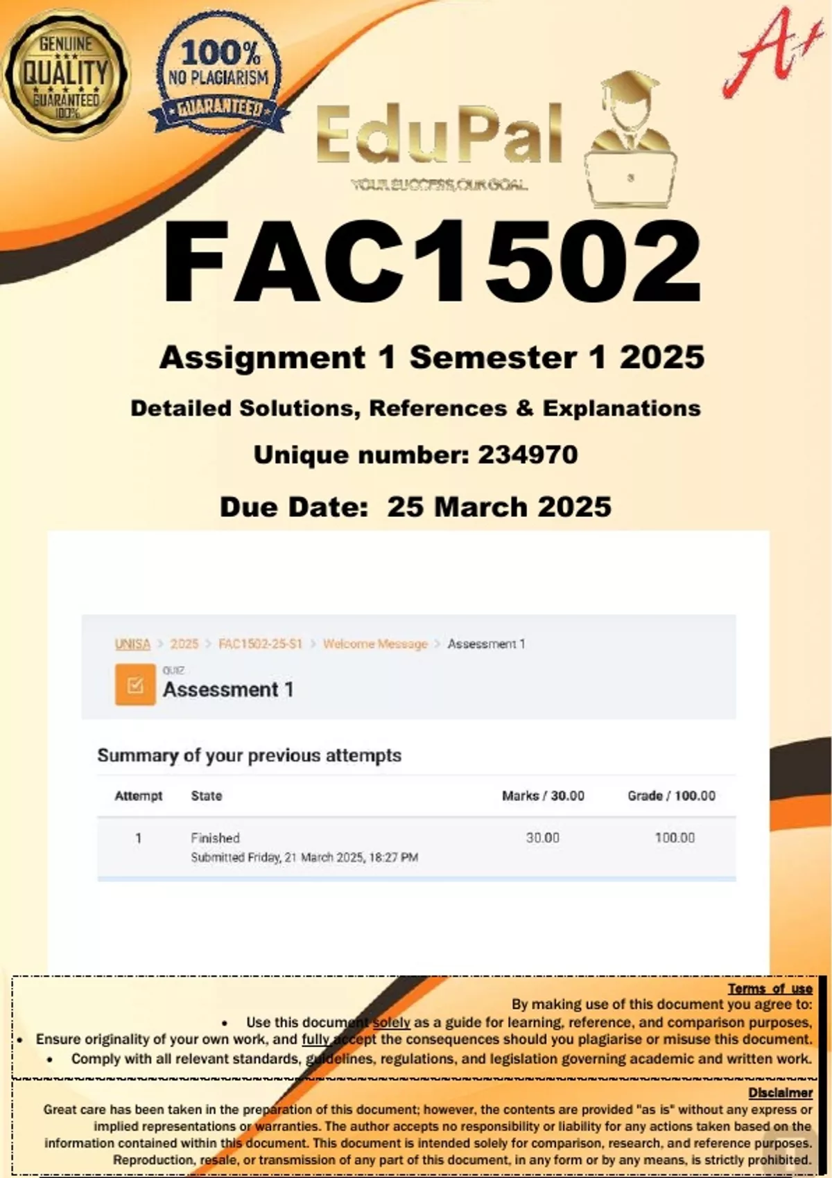 FAC1502 Assignment 1 (100% COMPLETE ANSWERS + WORKINGS) Semester 1 2025 ...