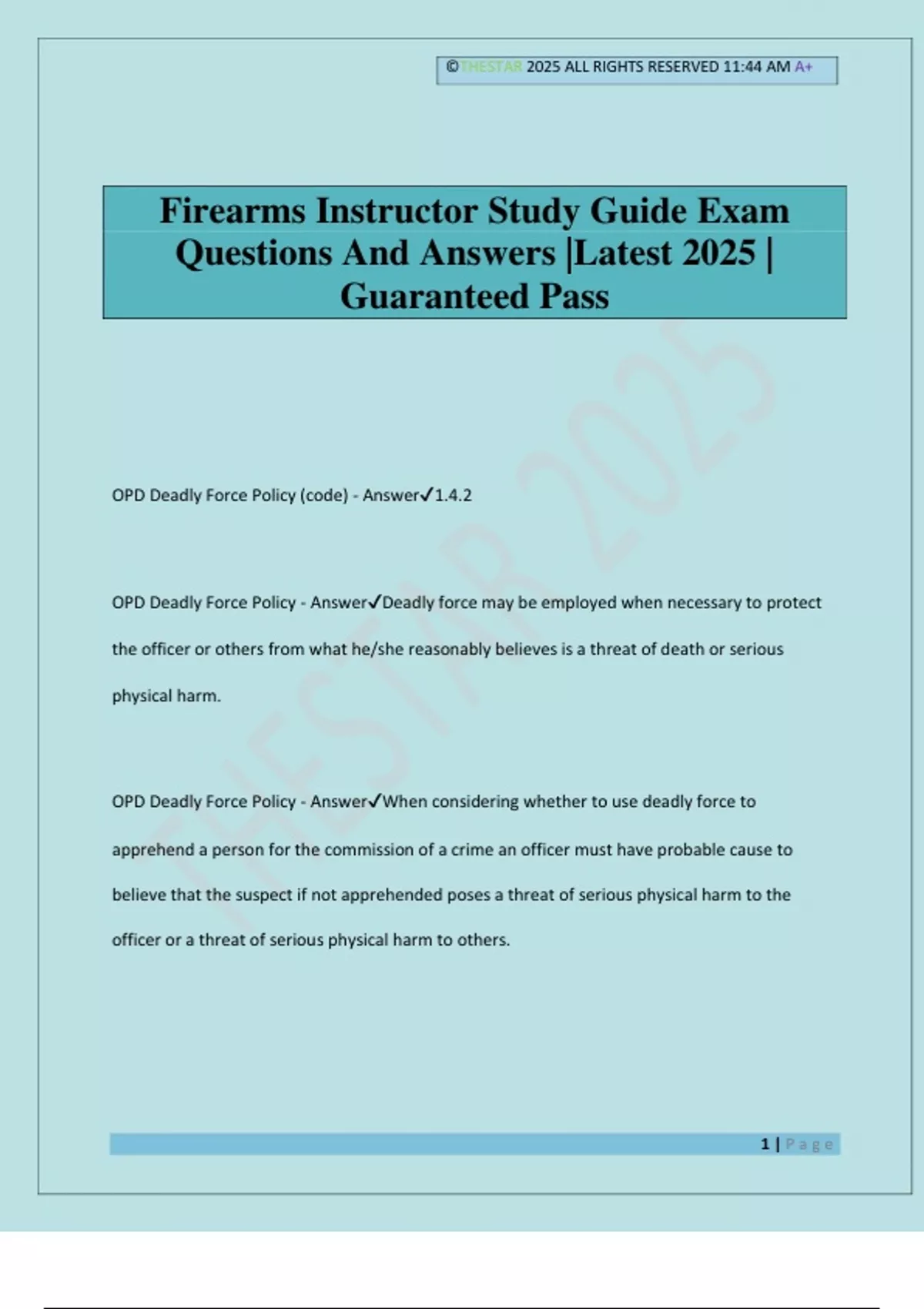 Firearms Instructor Study Guide Exam Questions And Answers |Latest 2025 ...