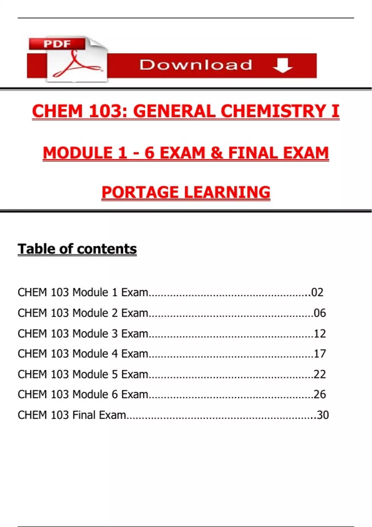 Chem 103 Module 1 to 6 Exam & Final Exam Portage learning (Latest 2025 ...