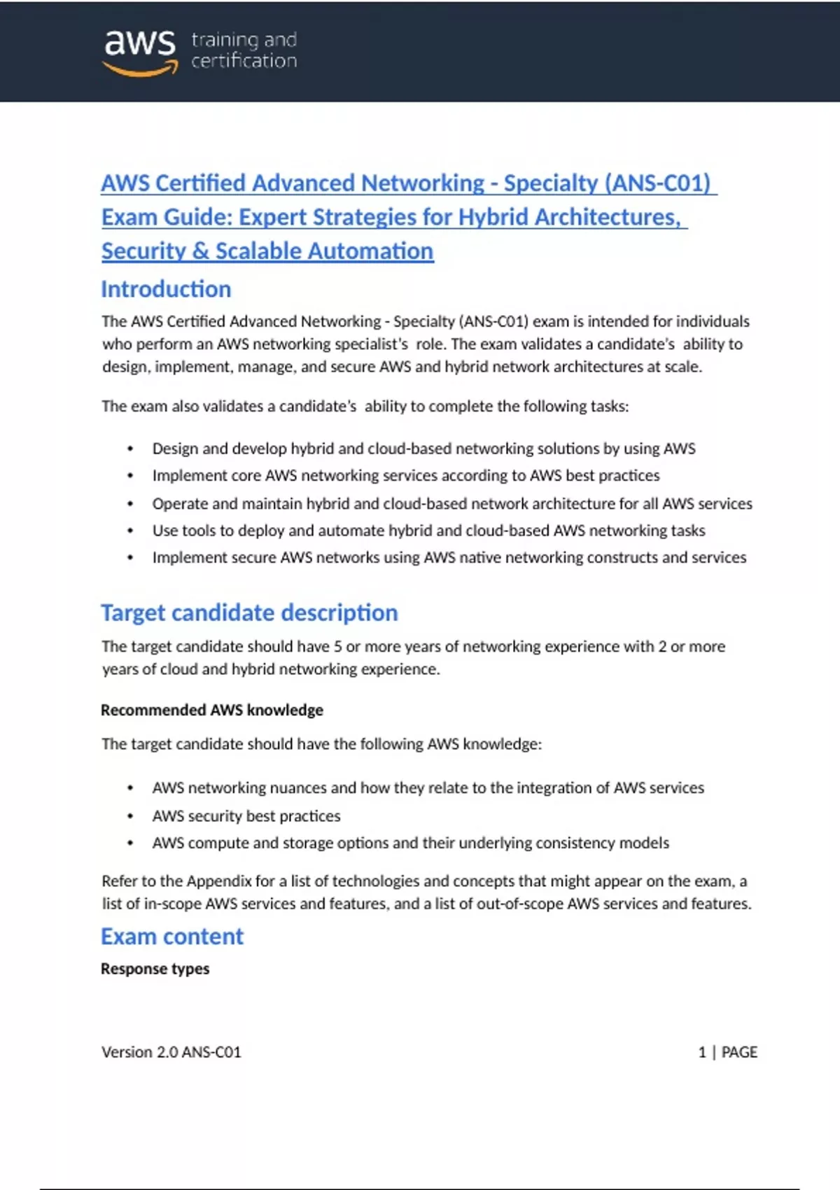 AWS Certified Advanced Networking -|Specialty (ANS-C01) Exam Guide ...