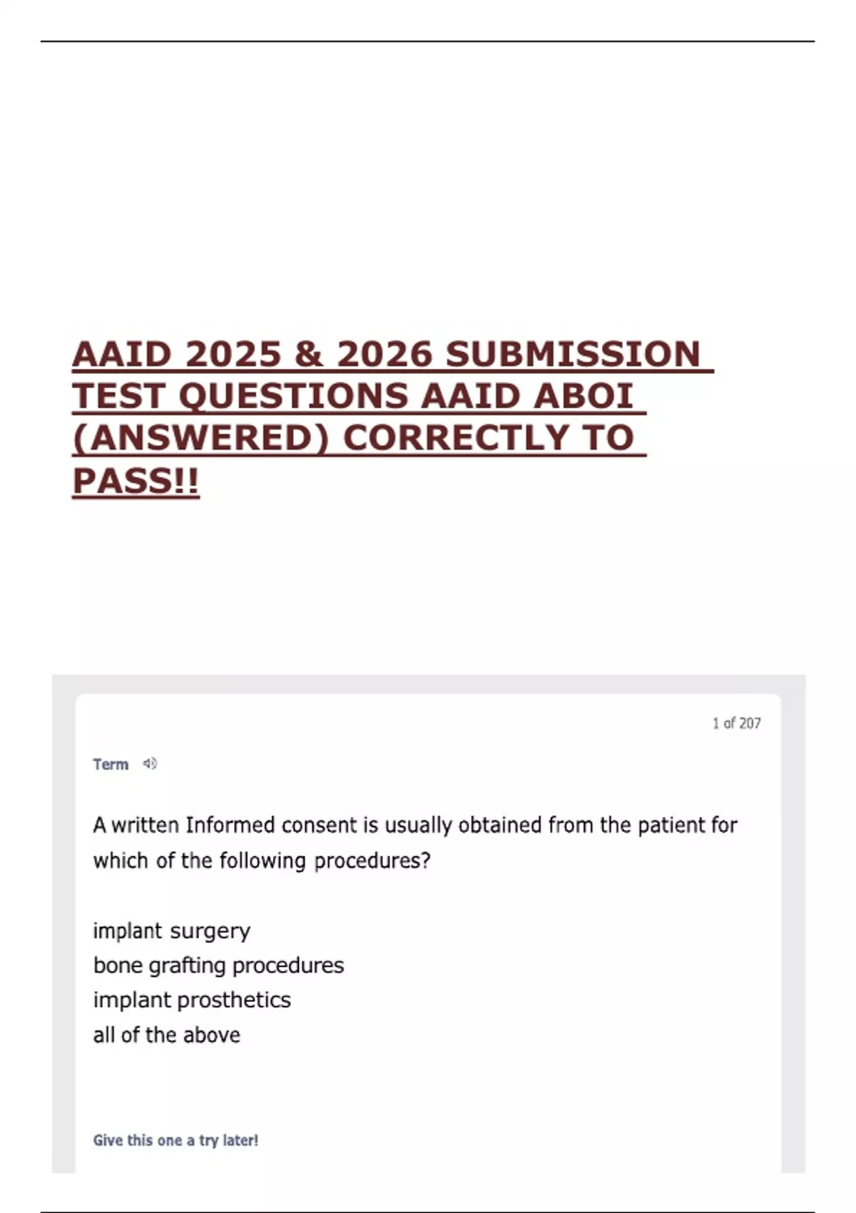 AAID 2025 & 2026 SUBMISSION TEST QUESTIONS AAID ABOI (ANSWERED ...