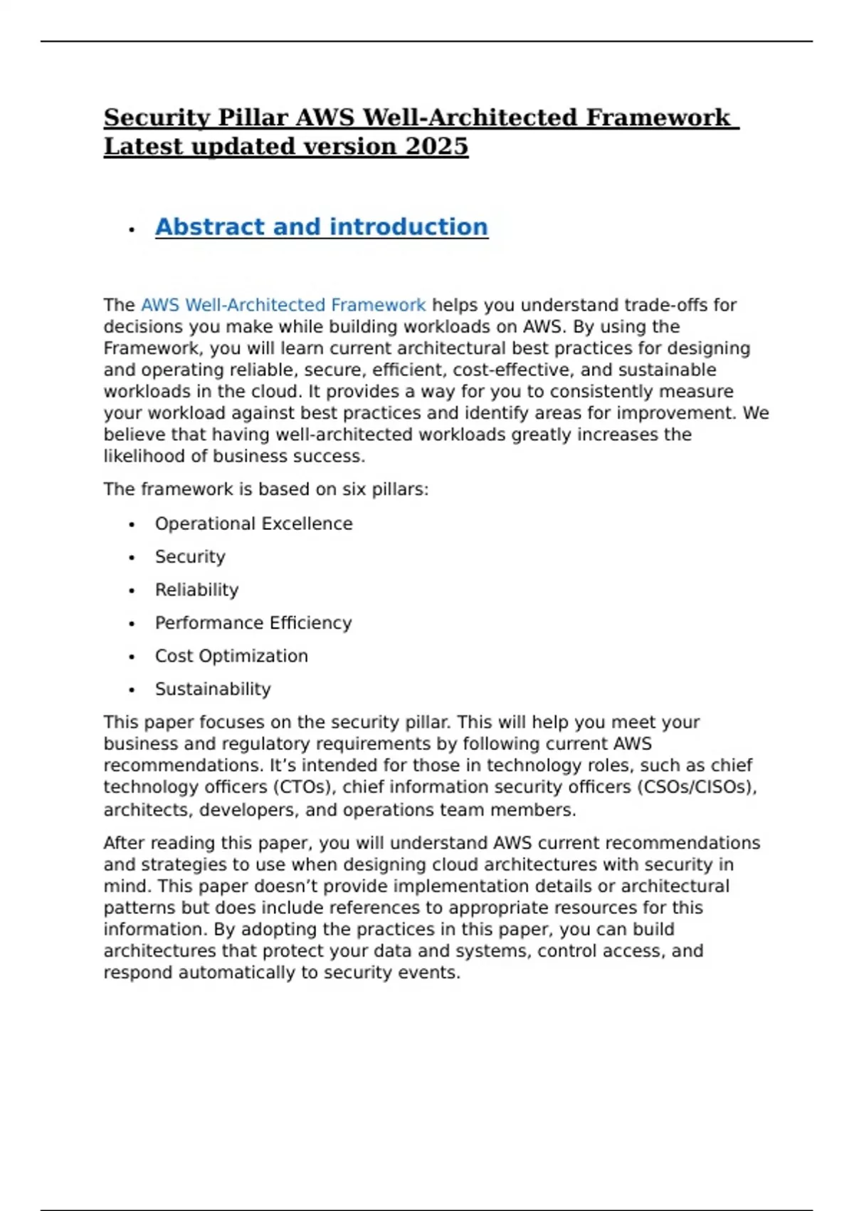 Security Pillar Aws Well Architected Framework Latest Updated Version 2025 Security Pillar Aws