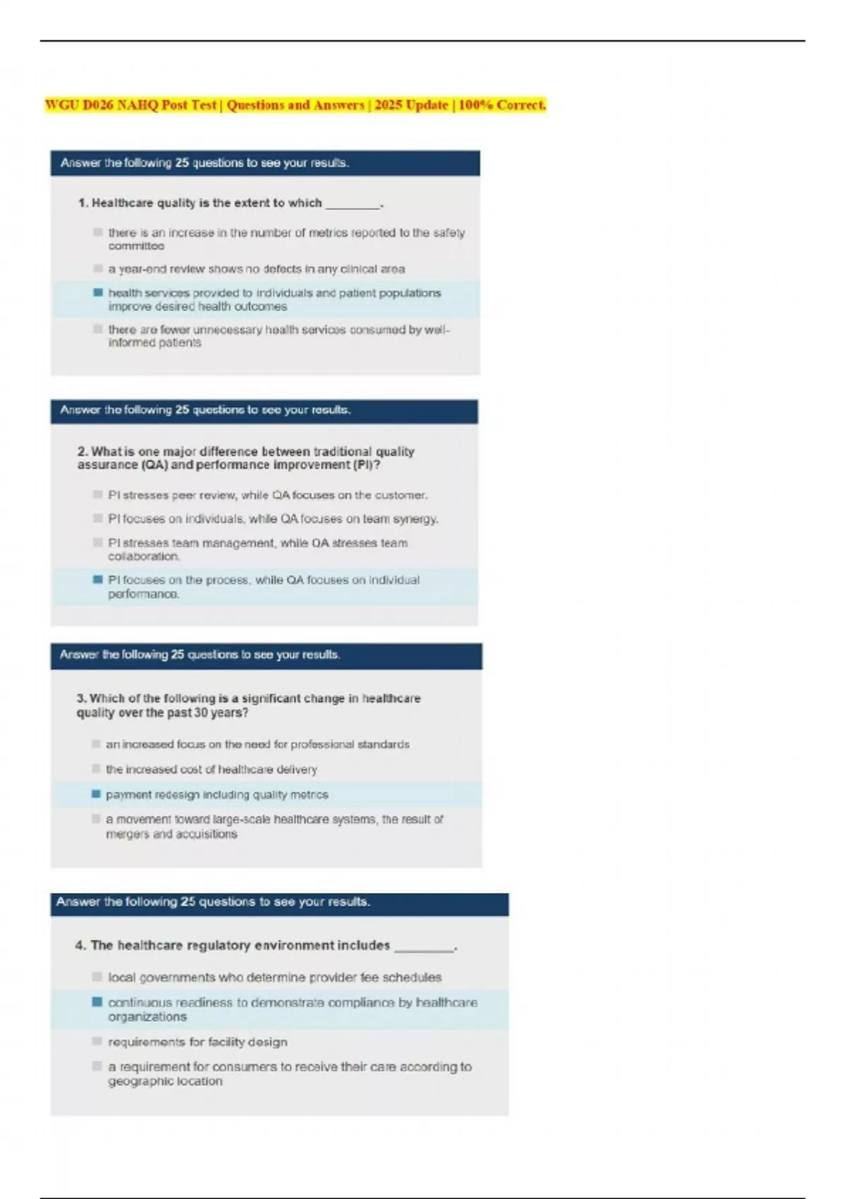WGU D026 NAHQ Post Test | Questions and Answers | 2025 Update | 100% ...
