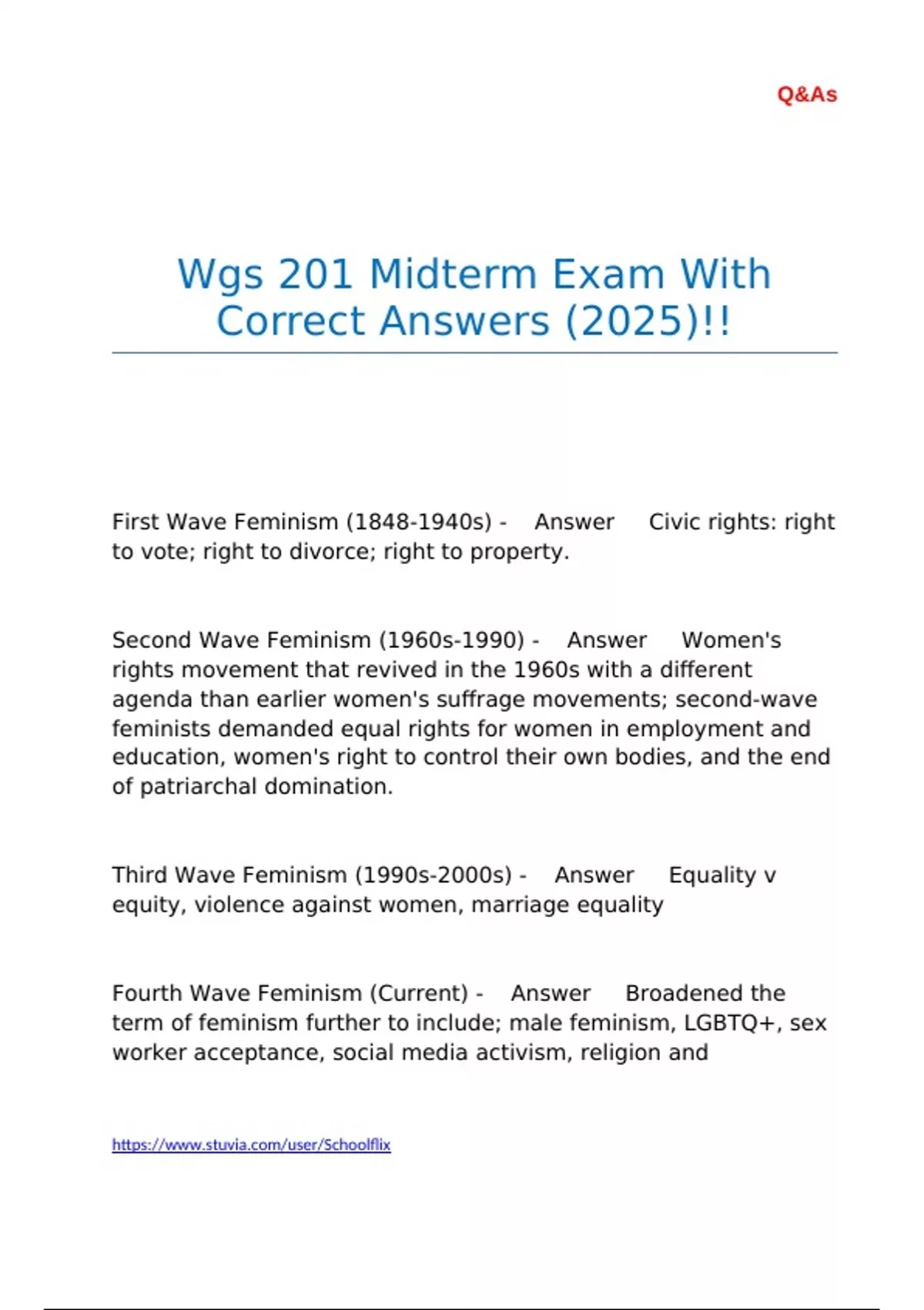 Wgs 201 Midterm Exam With Correct Answers (2025)!! - WGR 201 - Stuvia US