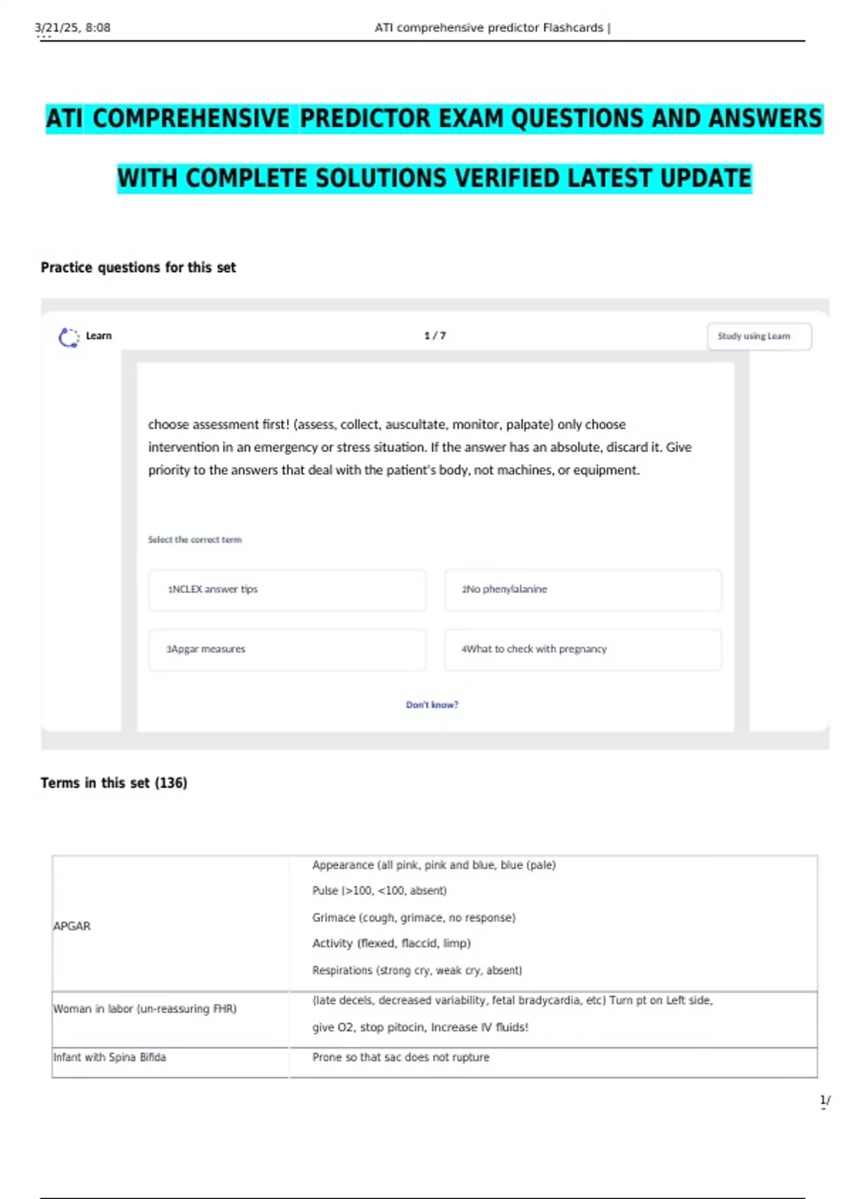 ATI COMPREHENSIVE PREDICTOR EXAM QUESTIONS AND ANSWERS WITH COMPLETE ...