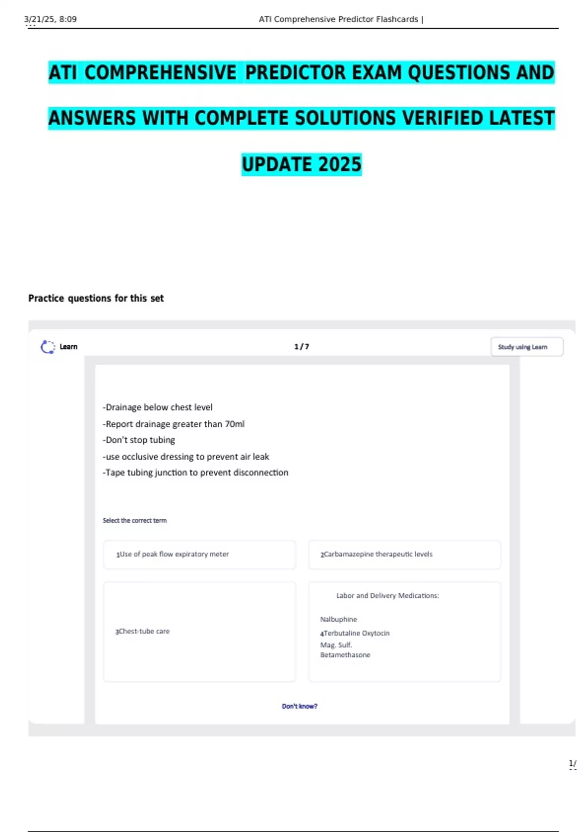 ATI COMPREHENSIVE PREDICTOR EXAM QUESTIONS AND ANSWERS WITH COMPLETE ...