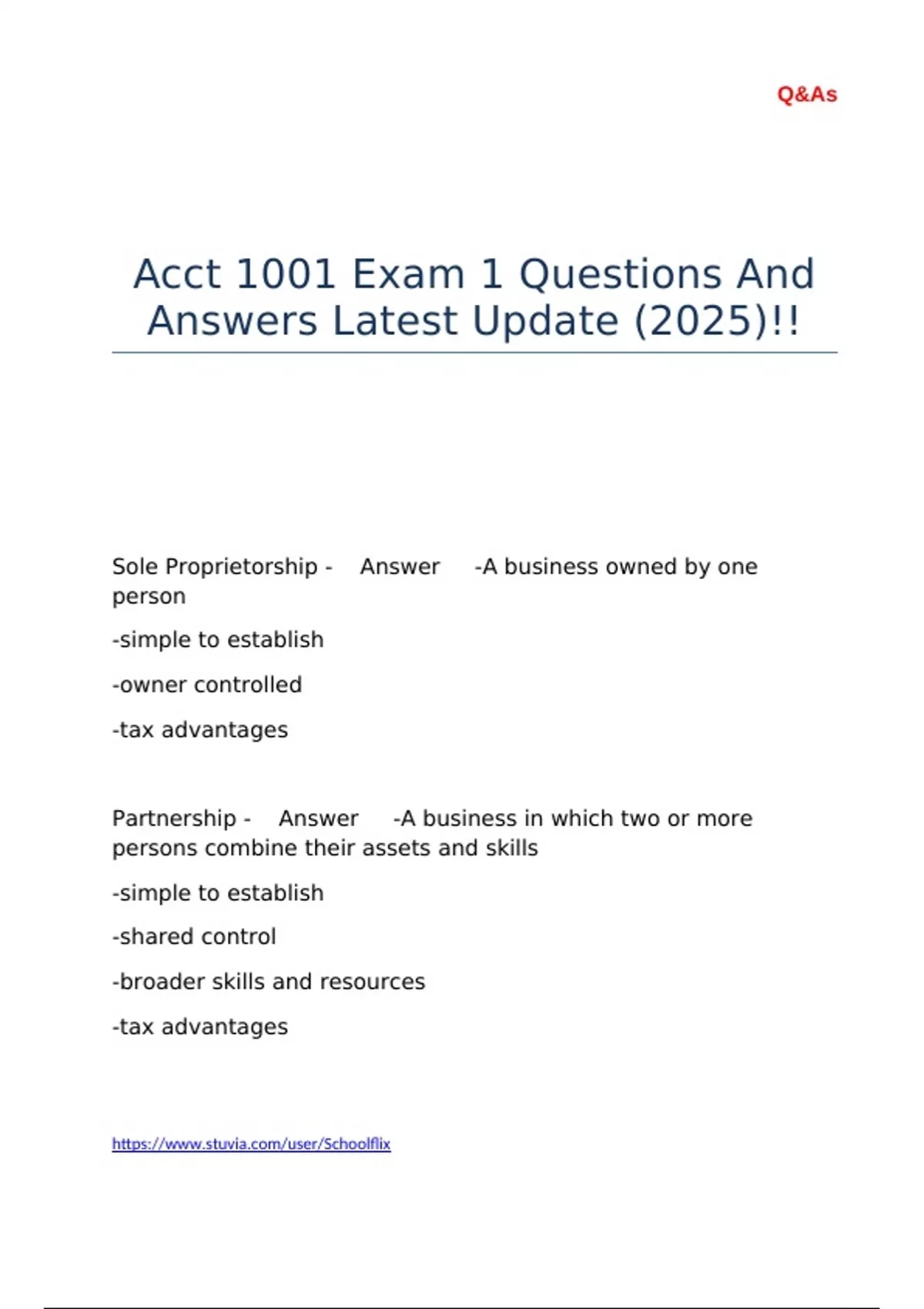 Acct 1001 Exam 1 Questions And Answers Latest Update (2025)!! - ACCT ...