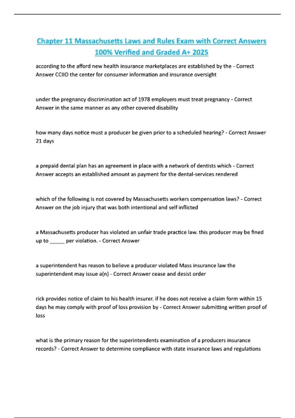 Chapter 11 Massachusetts Laws and Rules Exam with Correct Answers 100% ...