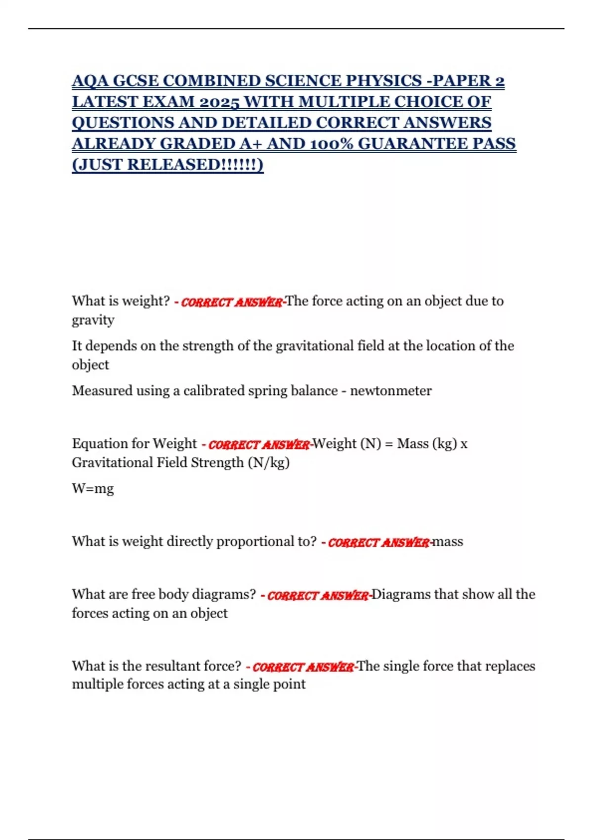 AQA GCSE COMBINED SCIENCE PHYSICS -PAPER 2 LATEST EXAM 2025 WITH ...