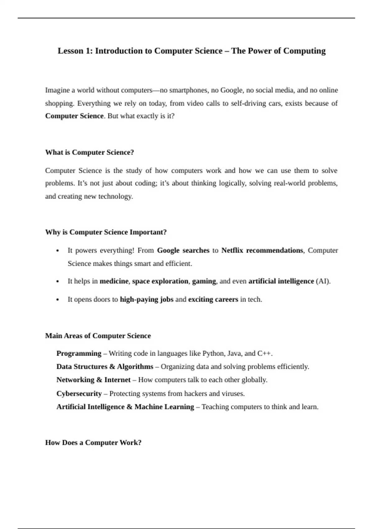 Introduction to Computer Science – The Power of Computing - Computer ...