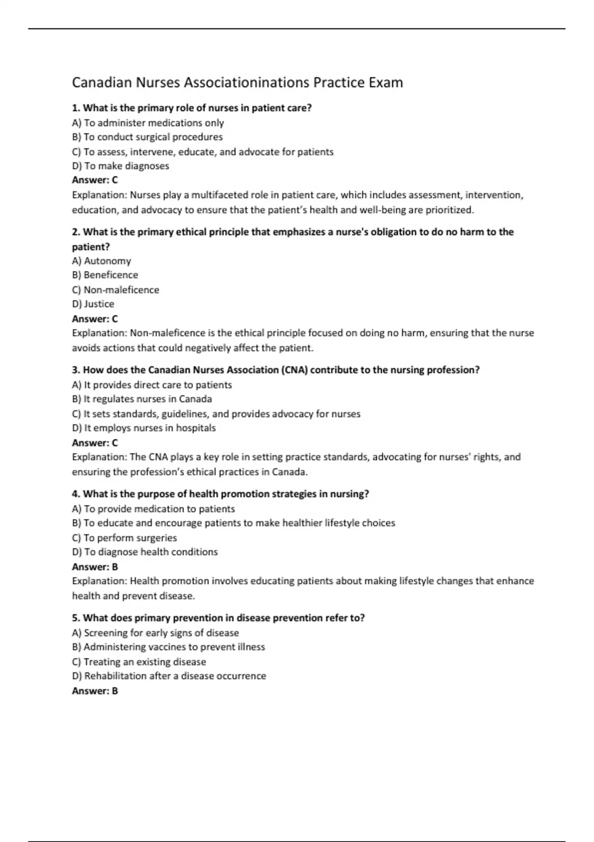 Canadian Nurses Associationinations Practice Exam - Computers - Stuvia US