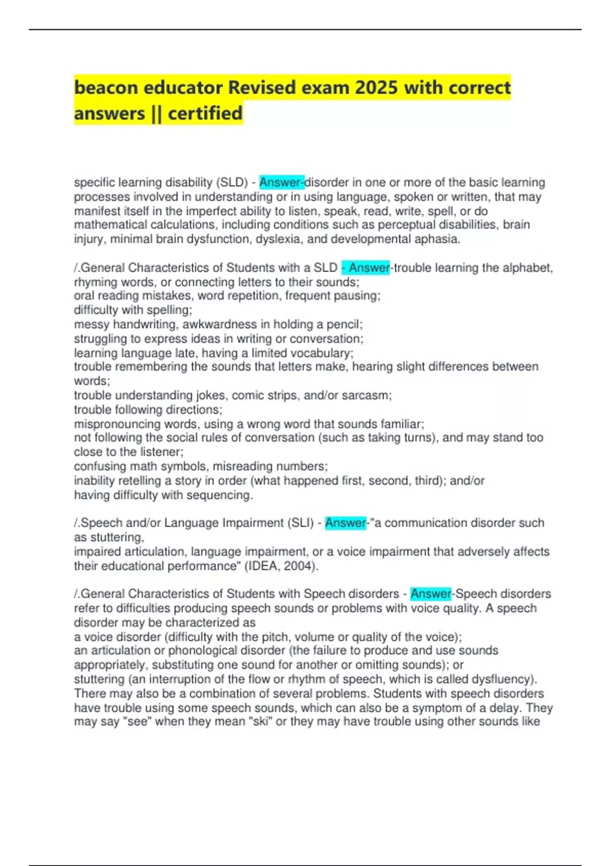 beacon educator Revised exam 2025 with correct answers || certified - Beacon educator Revised ...