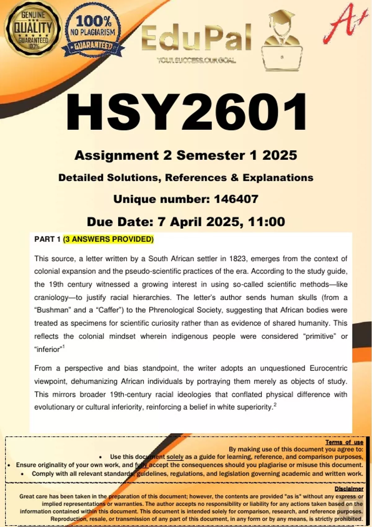 HSY2601 Assignment 2 SECTION B (COMPLETE ANSWERS) Semester 1 2025 ...