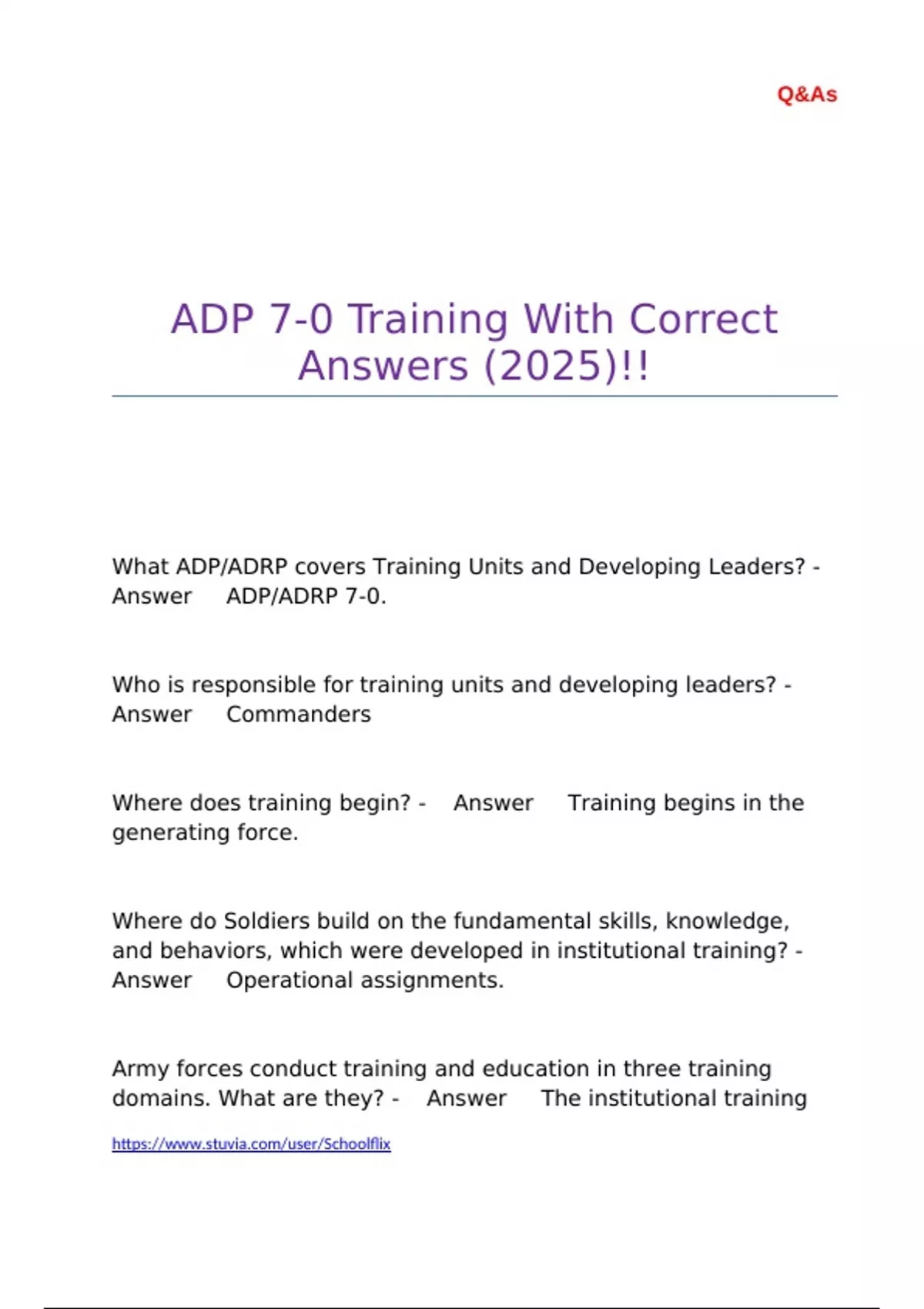 ADP 7-0 Training With Correct Answers (2025)!! - ADP 7-0 - Stuvia US