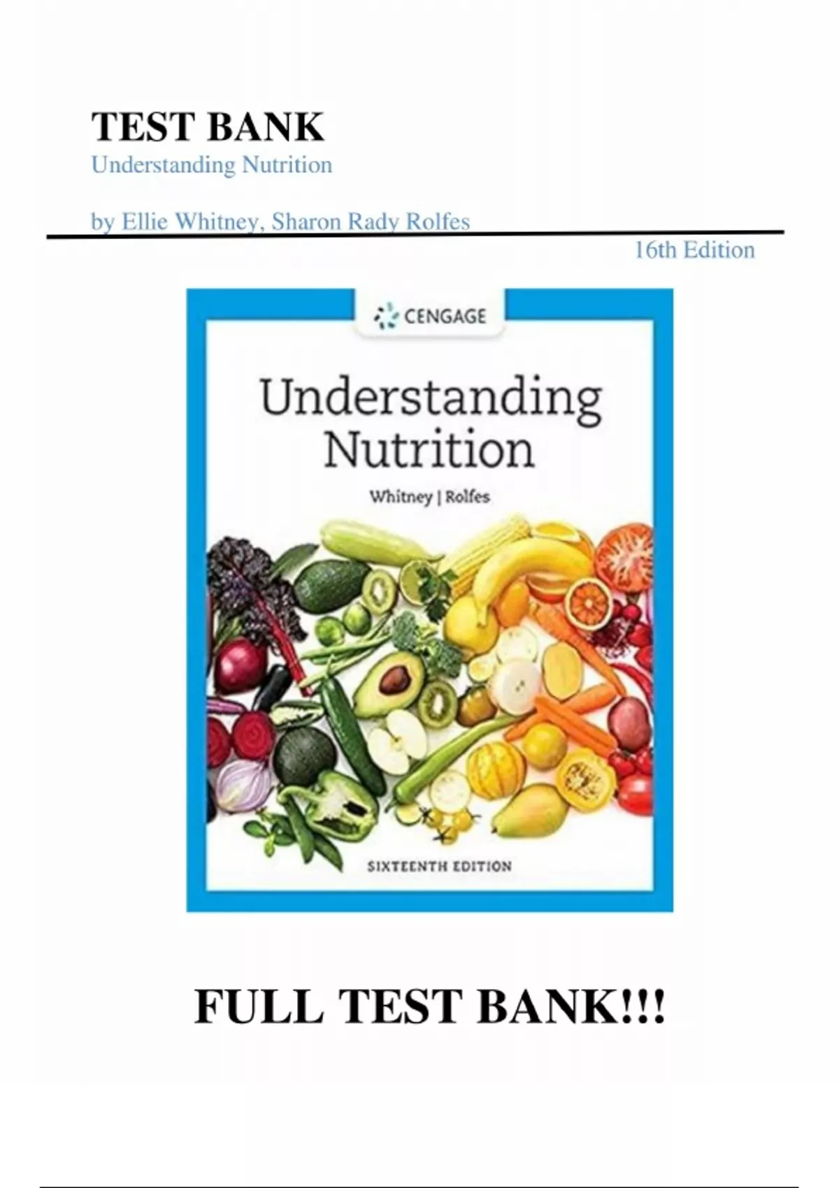 Test Bank for Understanding Nutrition 16th Edition Ellie Whitney and ...