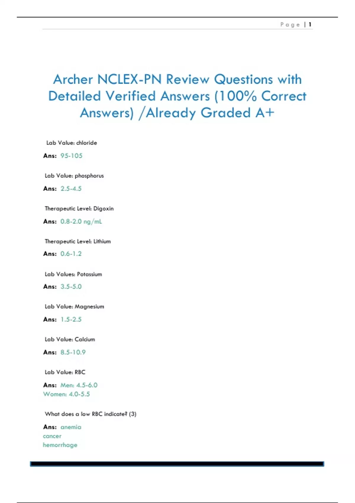 Archer NCLEX-PN Review Questions with Detailed Verified Answers (100% ...