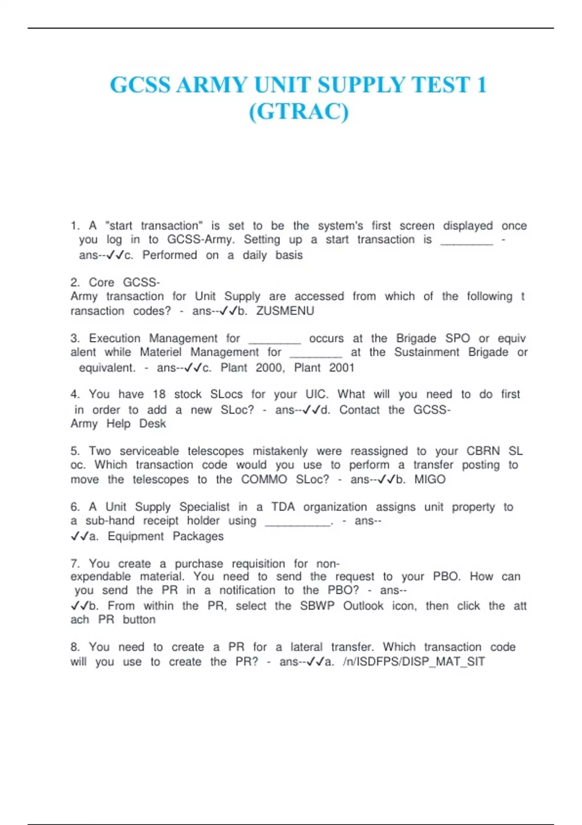 Gcss Army Unit Supply Test Gcss Army Ssa Stuvia Us