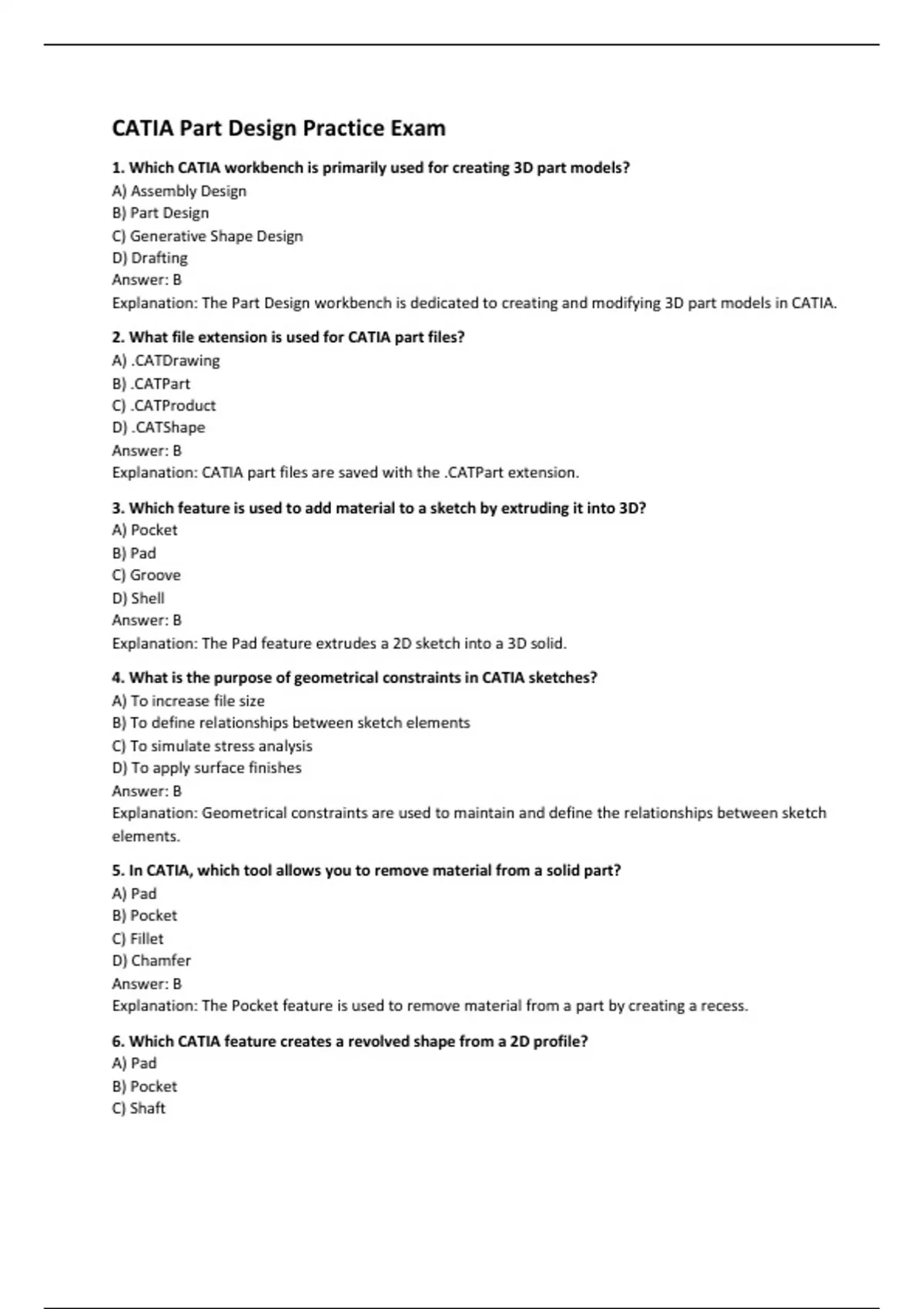 CATIA Part Design Practice Exam - Computers - Stuvia US