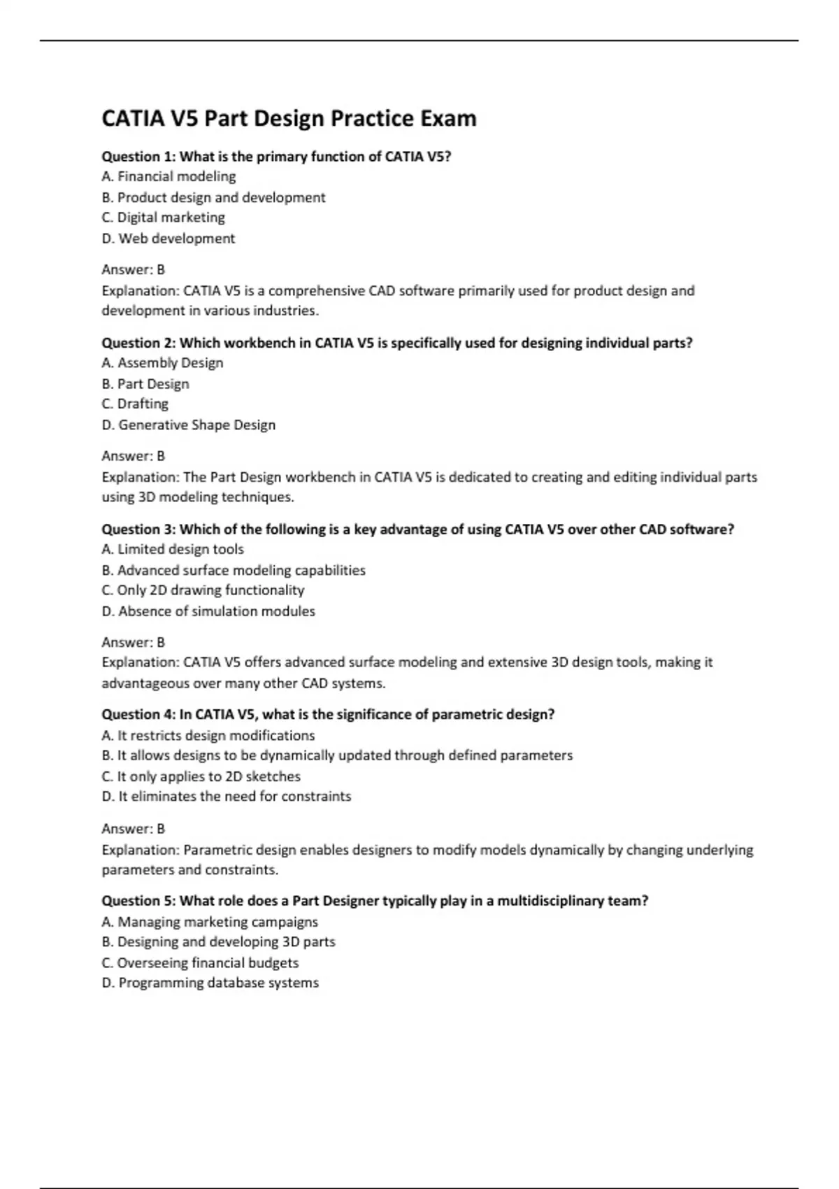 CATIA V5 Part Design Practice Exam - Computers - Stuvia US