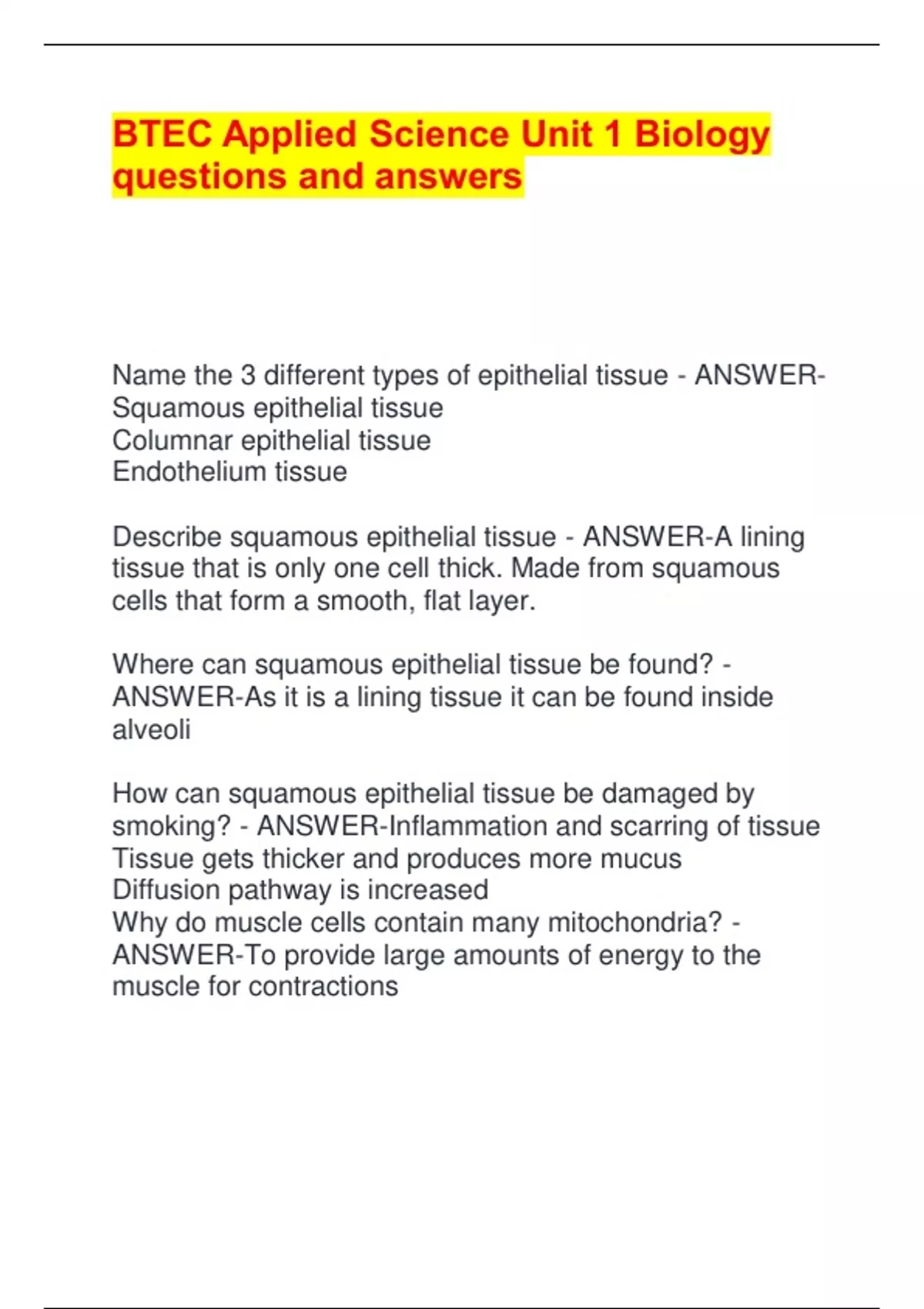 Btec Applied Science Unit 1 Biology Questions And Answers Btec Applied Science Unit 1 Biology