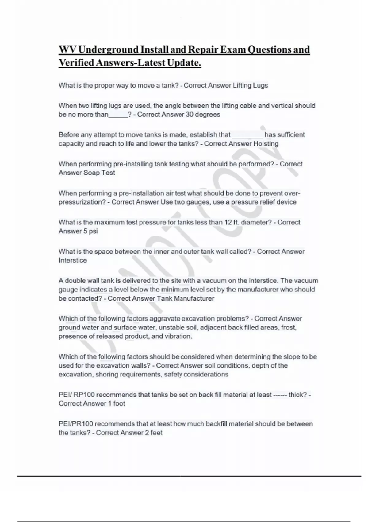 WV Underground Install and Repair Exam Questions and Verified Answers ...