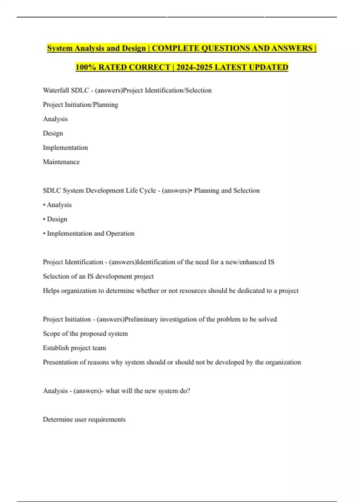 System Analysis and Design | COMPLETE QUESTIONS AND ANSWERS | 100% ...