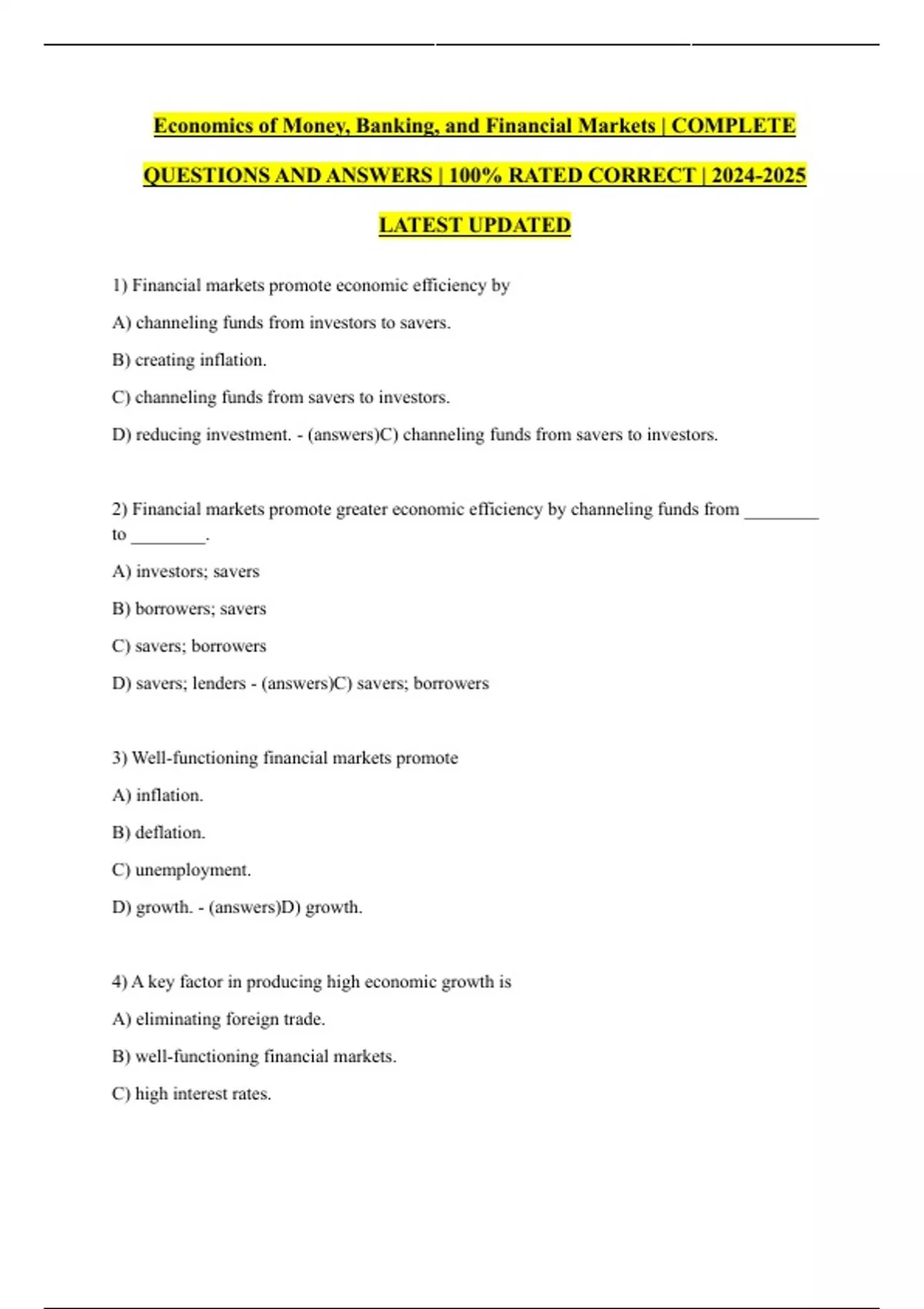 Economics of Money, Banking, and Financial Markets | COMPLETE QUESTIONS ...