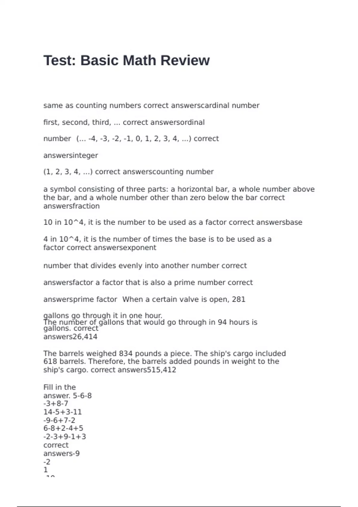 Test: Basic Math Review exam with 100% correct answers 2025 - Test ...