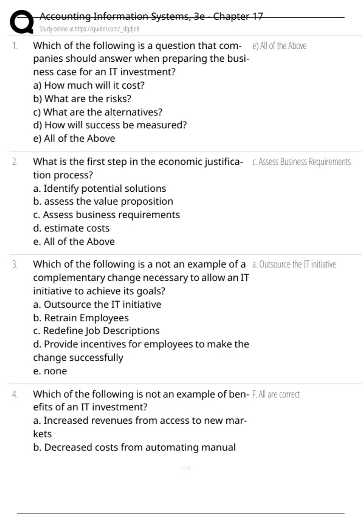 Accounting Information Systems 3e Chapter 17 Complete Questions And Answers 100 Rated