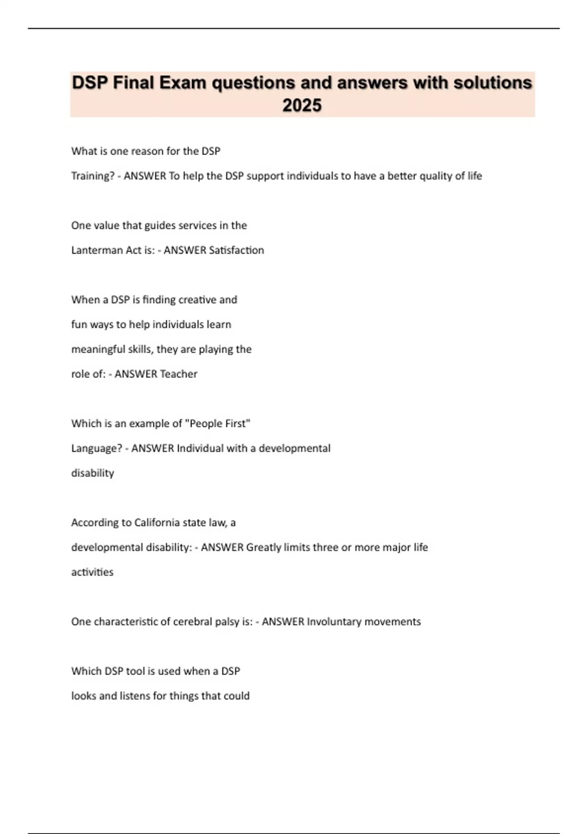 Dsp Final Exam Questions And Answers With Solutions 2025 Dsp Stuvia Us