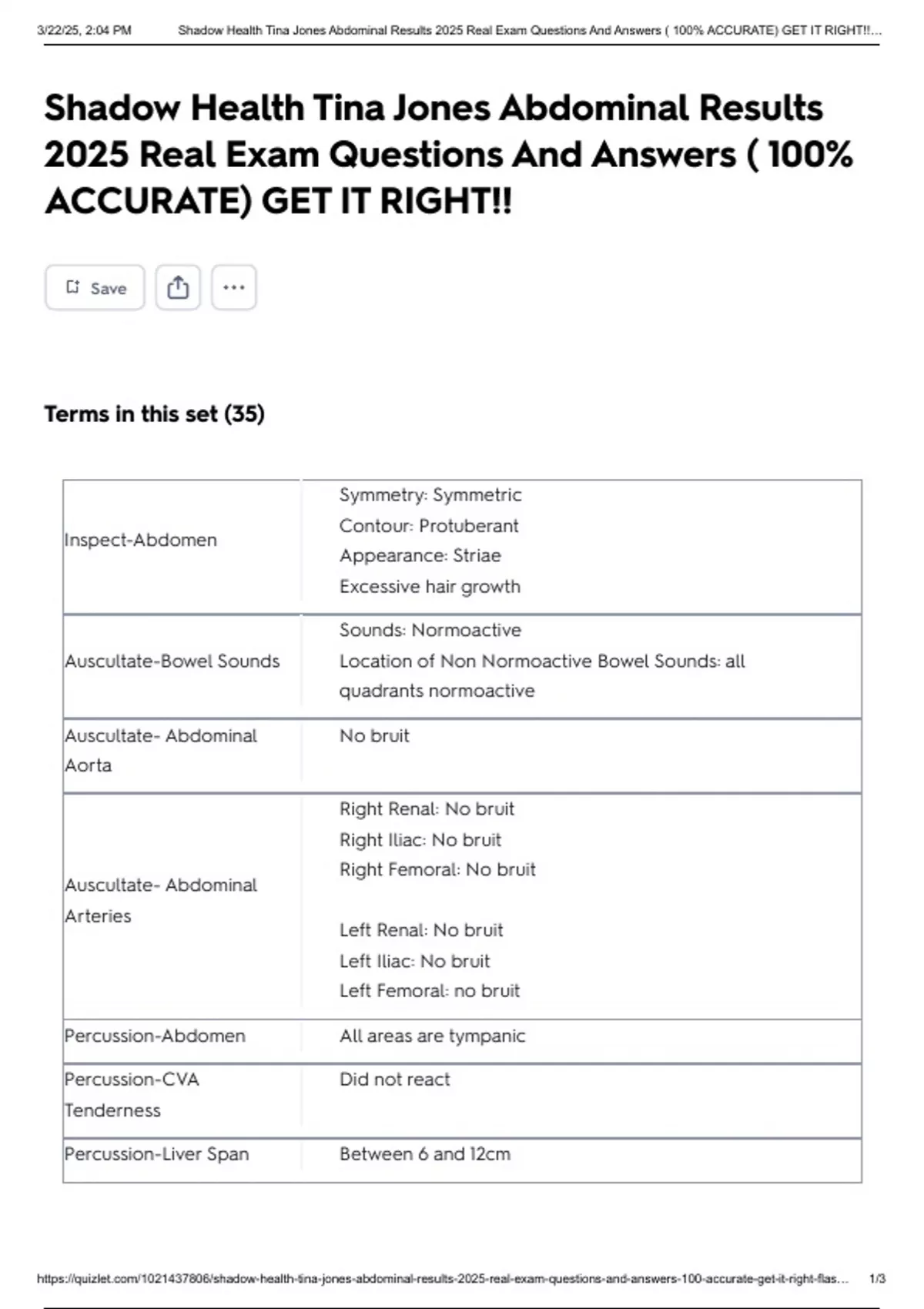 Shadow Health Tina Jones Abdominal Results 2025 Real Exam Questions And ...