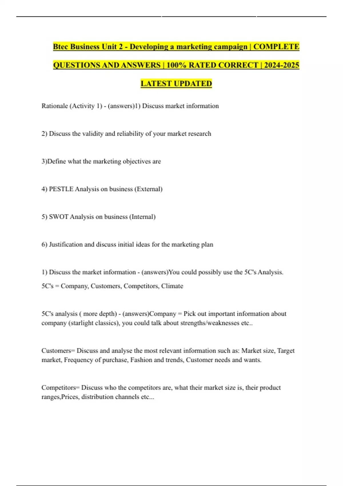 Btec Business Unit 2 - Developing a marketing campaign | COMPLETE ...