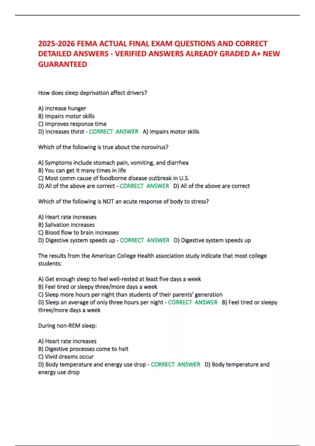 FEMA ACTUAL FINAL EXAM QUESTIONS AND CORRECT DETAILED ANSWERS ...