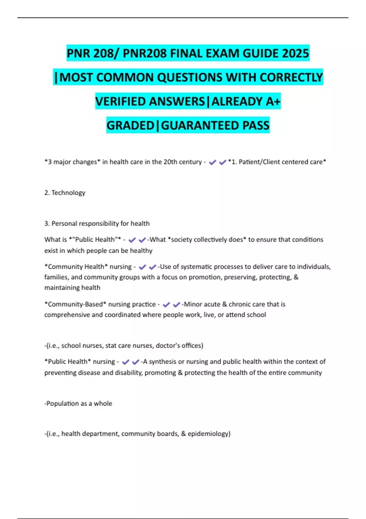 PNR208: Complete Med-Surg Nursing Study Guide | 2025/2026 Questions ...
